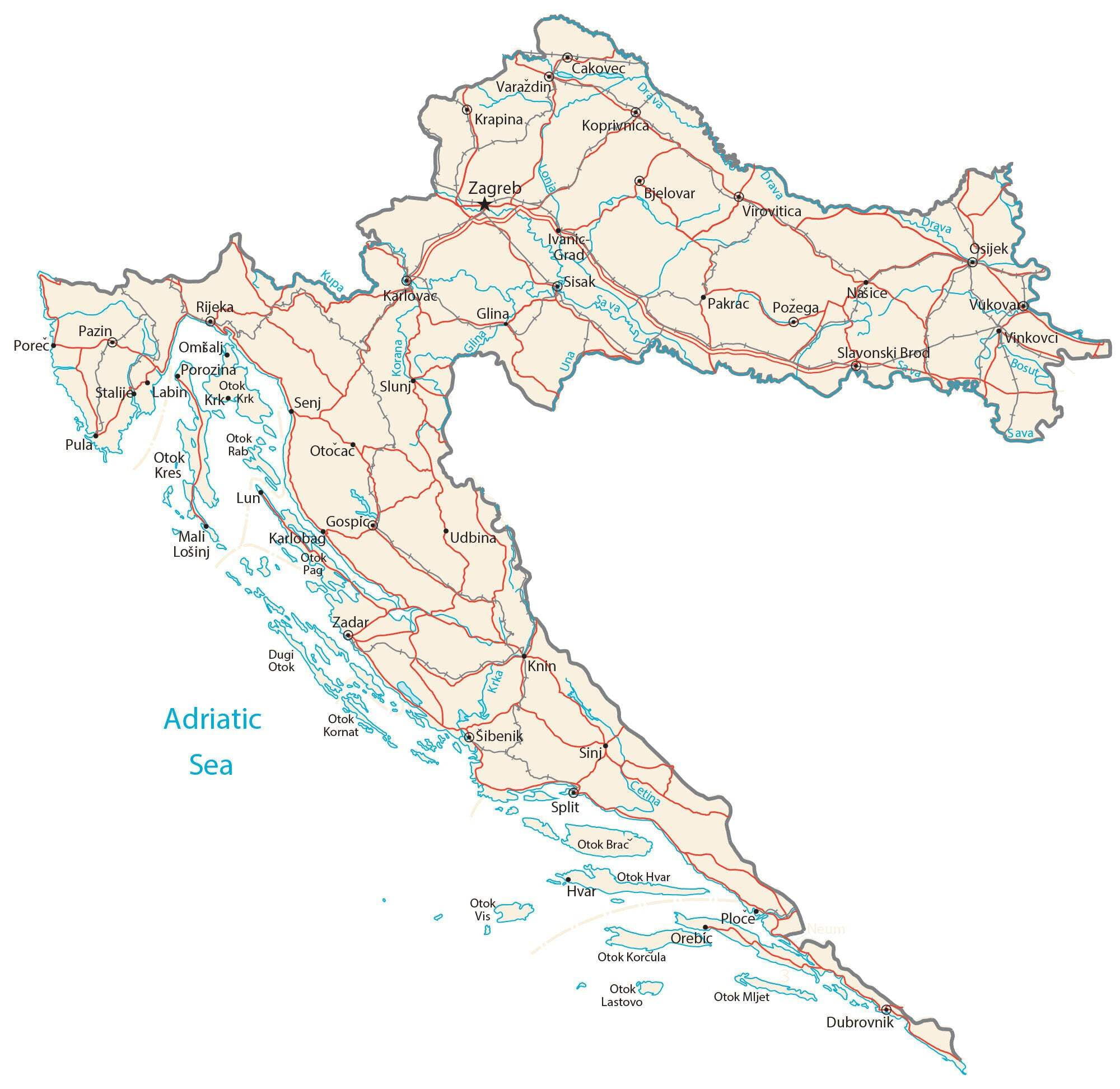 Croatia Physical Map GLOSSY POSTER PICTURE PHOTO PRINT BANNER ...