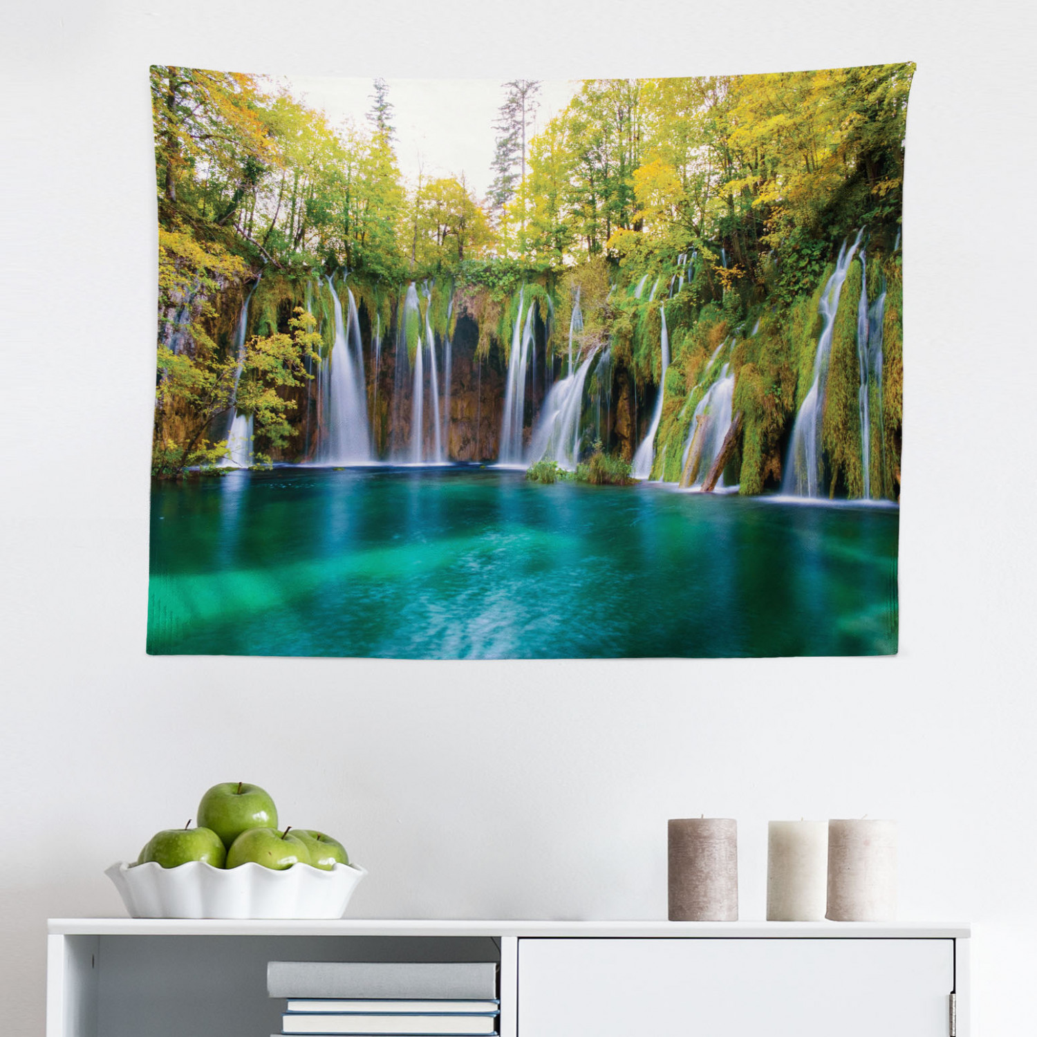 Croatia Tapestry, Photo of Romantic Sunset Scene with Cityscape Reflections on Water, Fabric ...