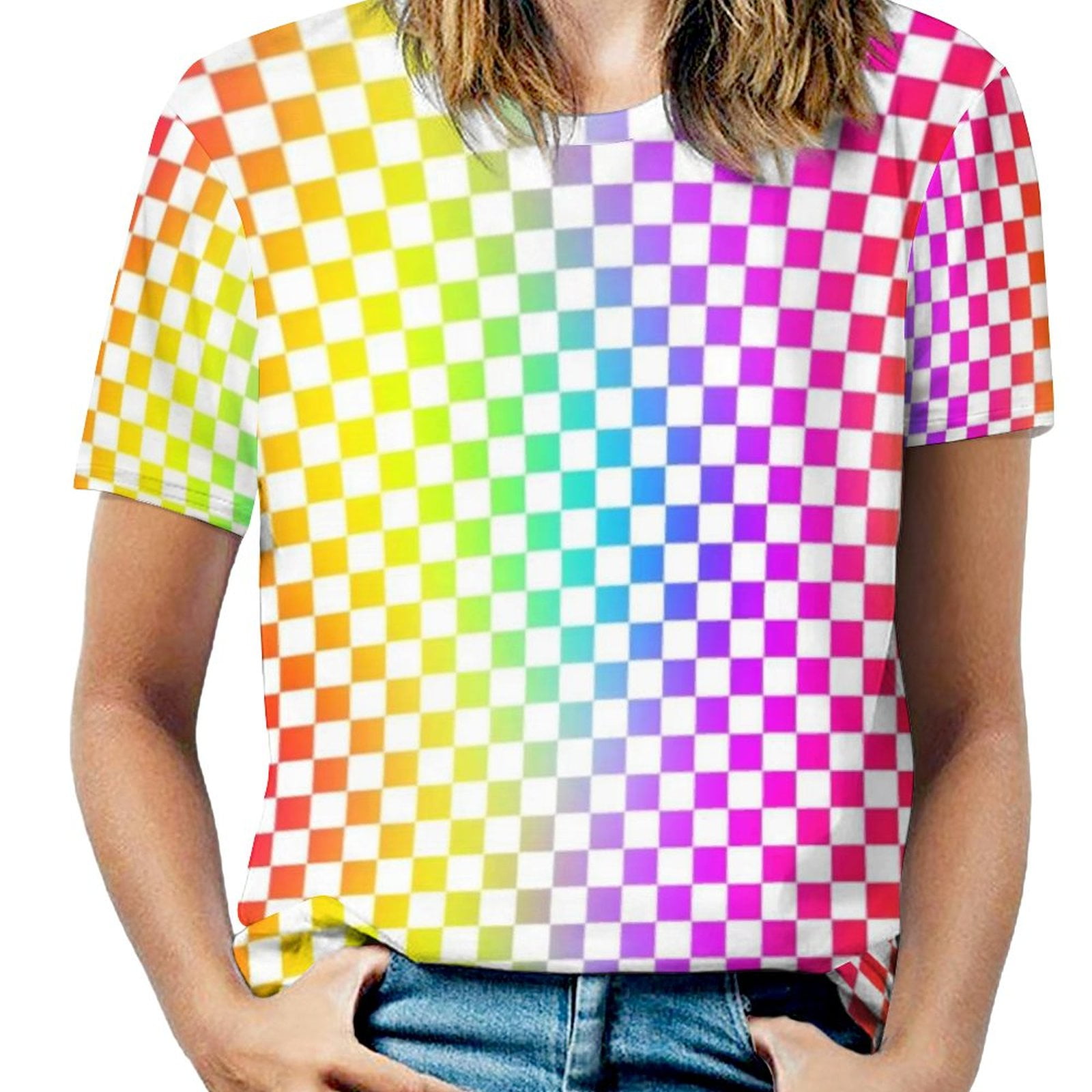 Croatian Checkerboard T-Shirts Red White Square Street Fashion Overd T Shirt ShortSleeve Women ...