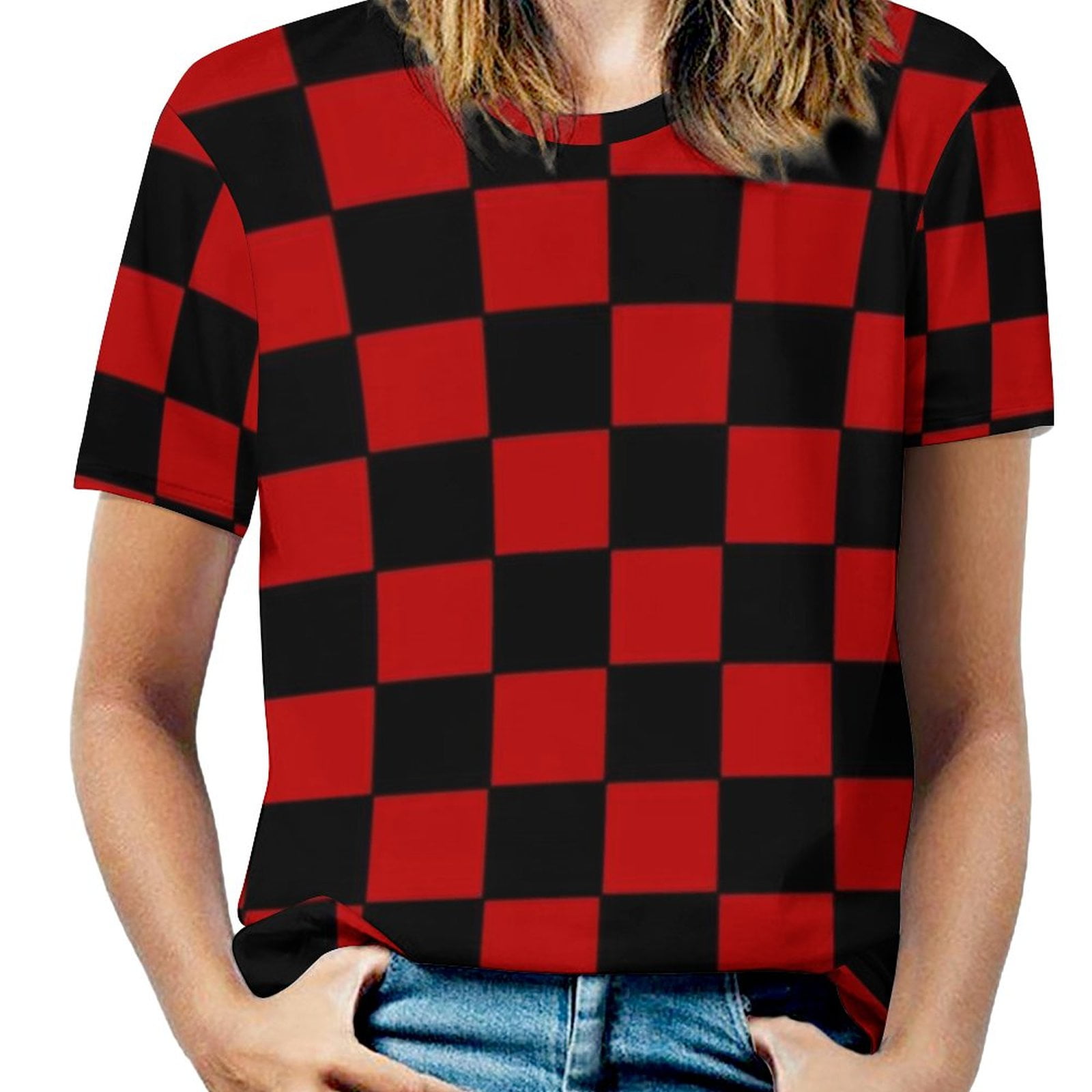 Croatian Checkerboard T-Shirts Red White Square Street Fashion Overd T Shirt ShortSleeve Women ...