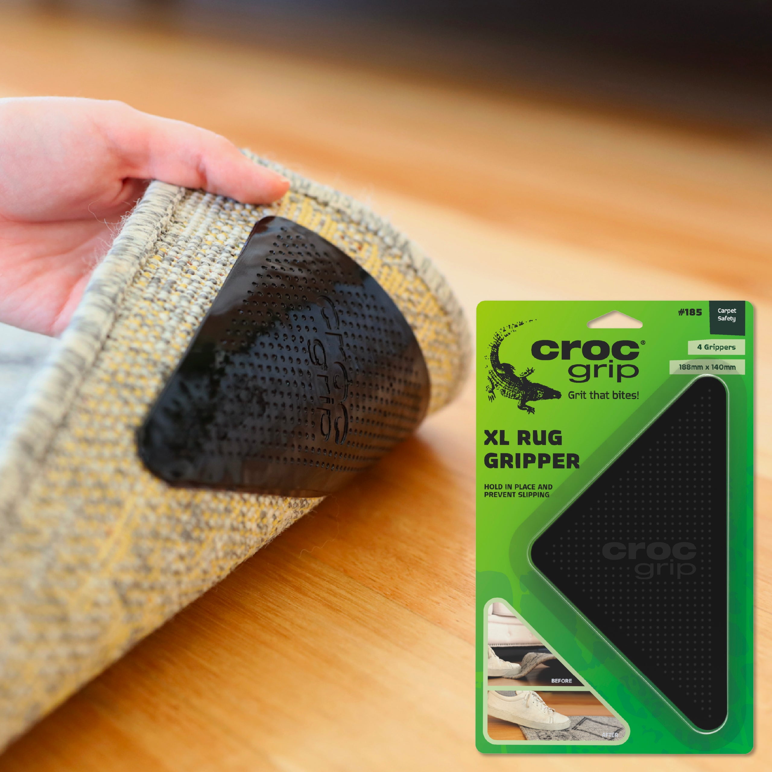Croc Grip Extra Large Reusable Adhesive Rug Grippers - 4 Pack, Suitable ...