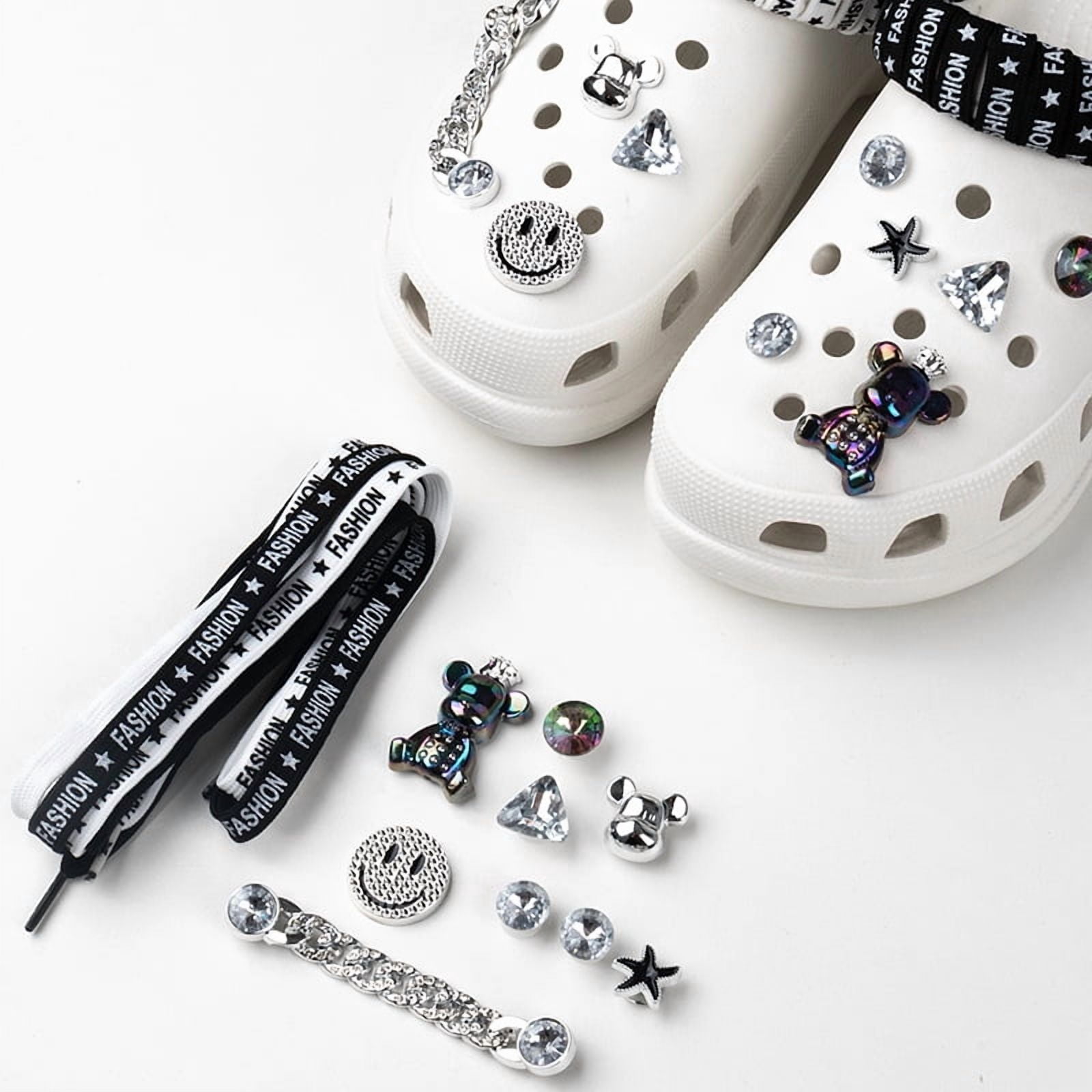 Cartoon Cute Croc Shoe Accessories, Personalized Black Bear Smiley Face ...