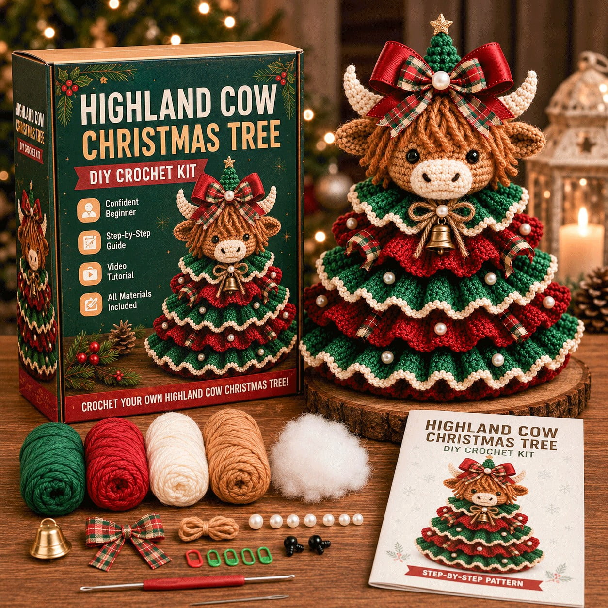 Crochet Animal Christmas Tree DIY Kit with Pearl Beads & Ribbon ...