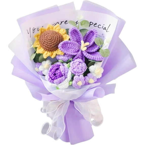 Crochet , Artificial Flower Bouquet, Crochet Sunflower, Roses Knitted ...