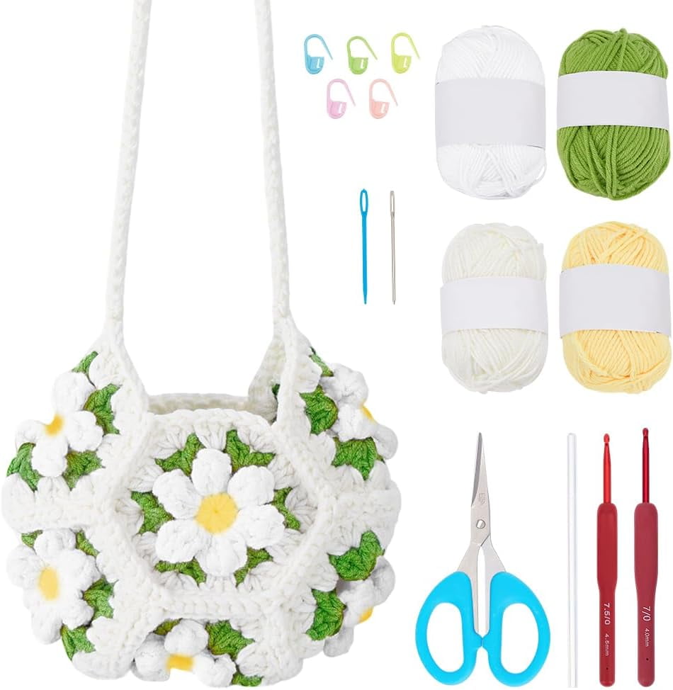 Crochet Bag Kit for Beginners Adults Flower Granny Square Bag kit Easy ...