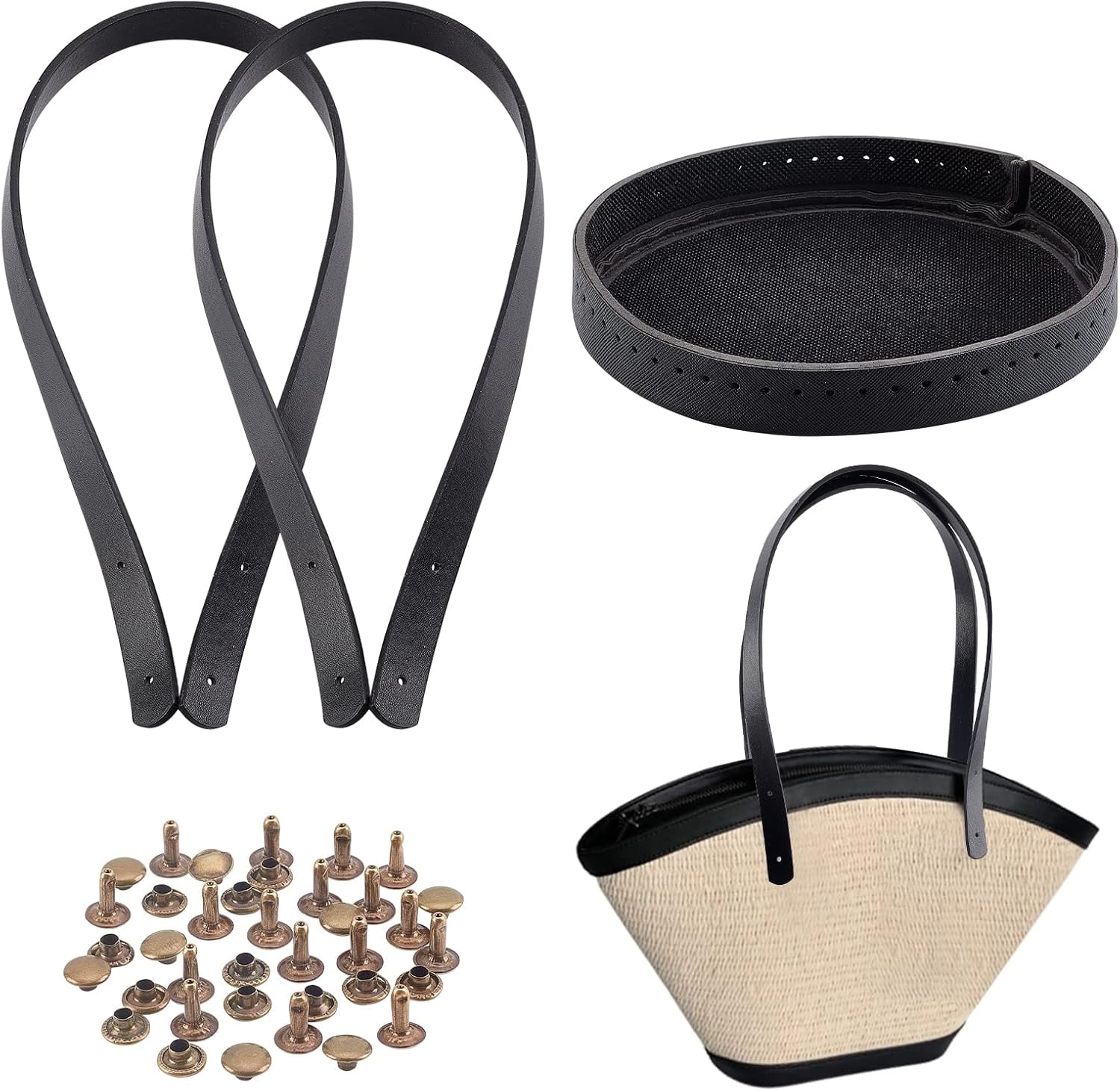 Crochet Bag Making Kit 23.5” Bag Handles Straps Black Bag PU Leather ...