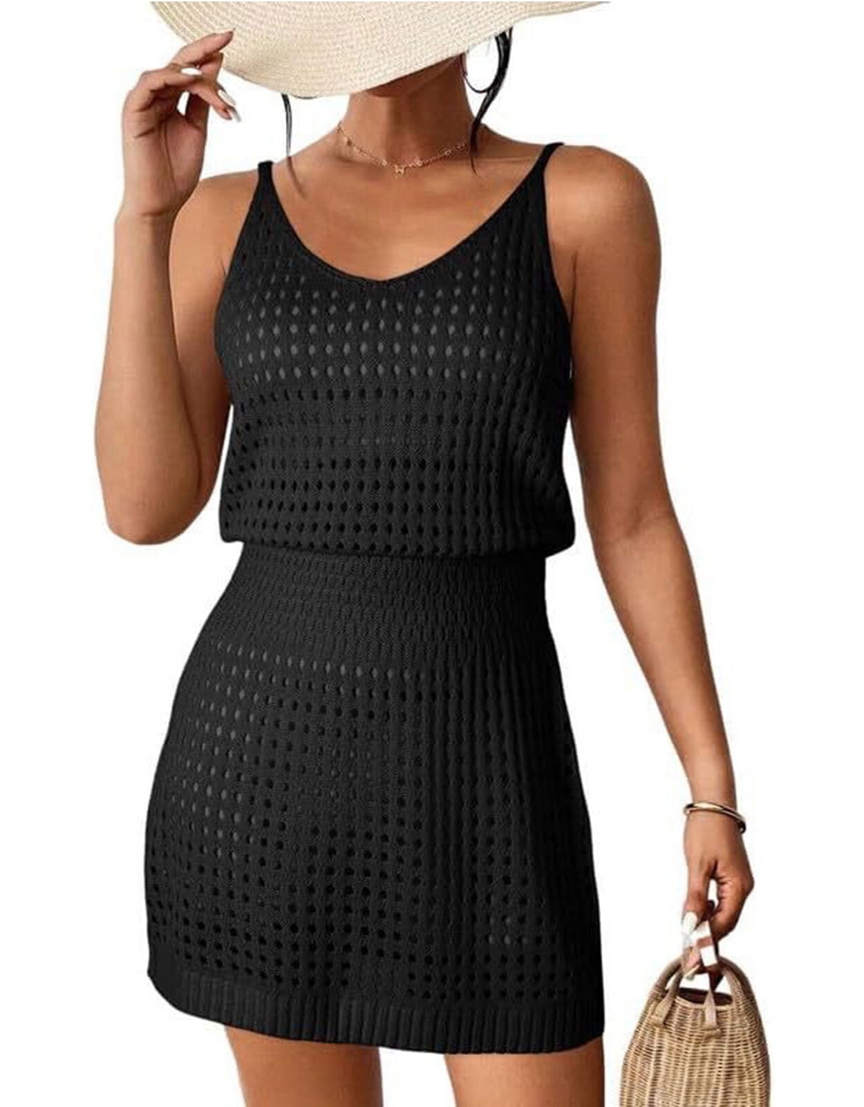 Shermie Crochet Beach Cover Up Women, Hollow Out Spaghetti Strap ...