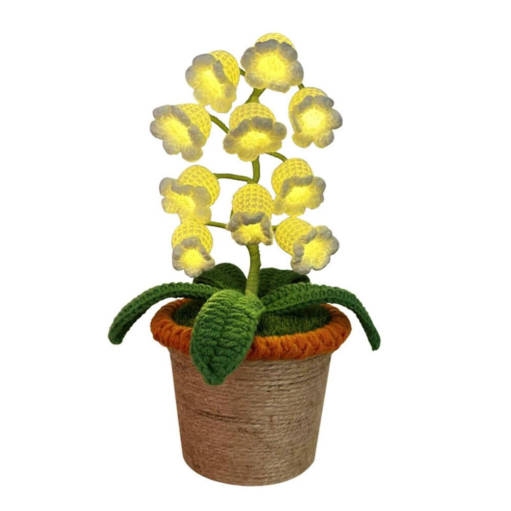 Crochet Bell Orchid Night Light with Bendable Stems and Rattan Pot ...