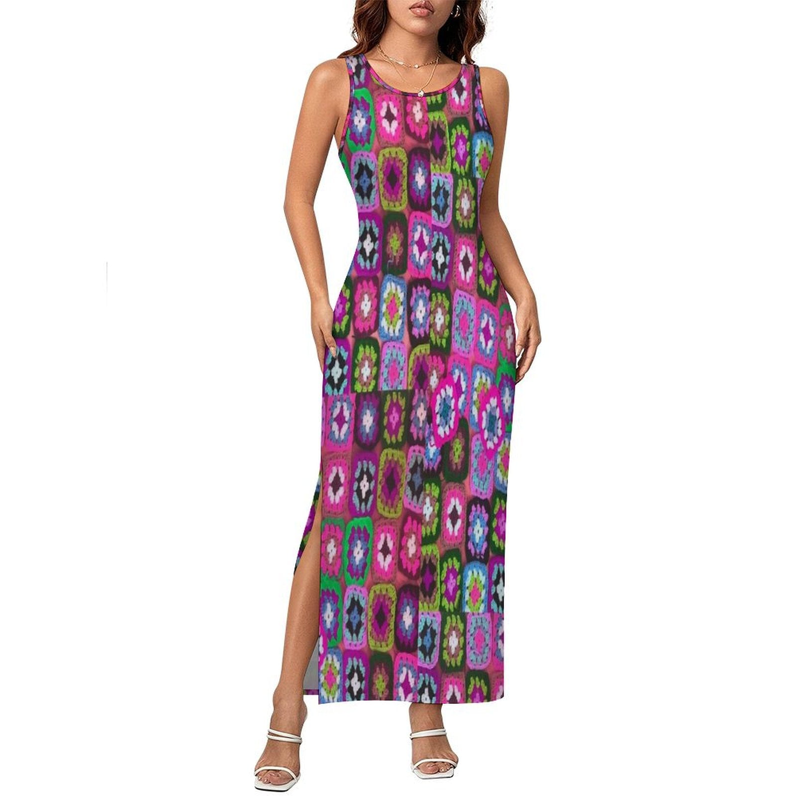 Crochet Blanket Granny Square Vintage Ladies Summer Dresses Beach ...