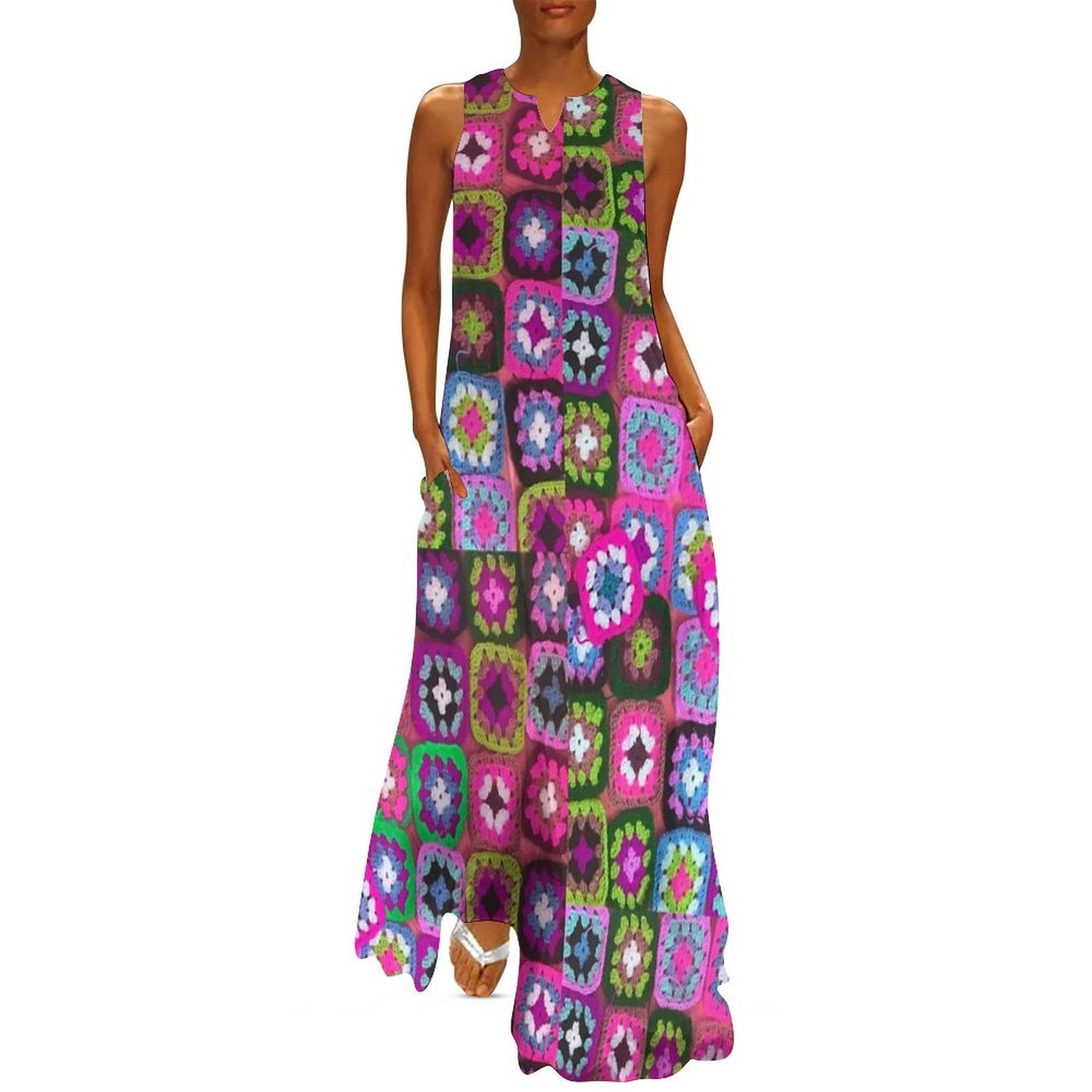 Crochet Blanket Granny Square Vintage Long Dress Luxury Woman Evening ...