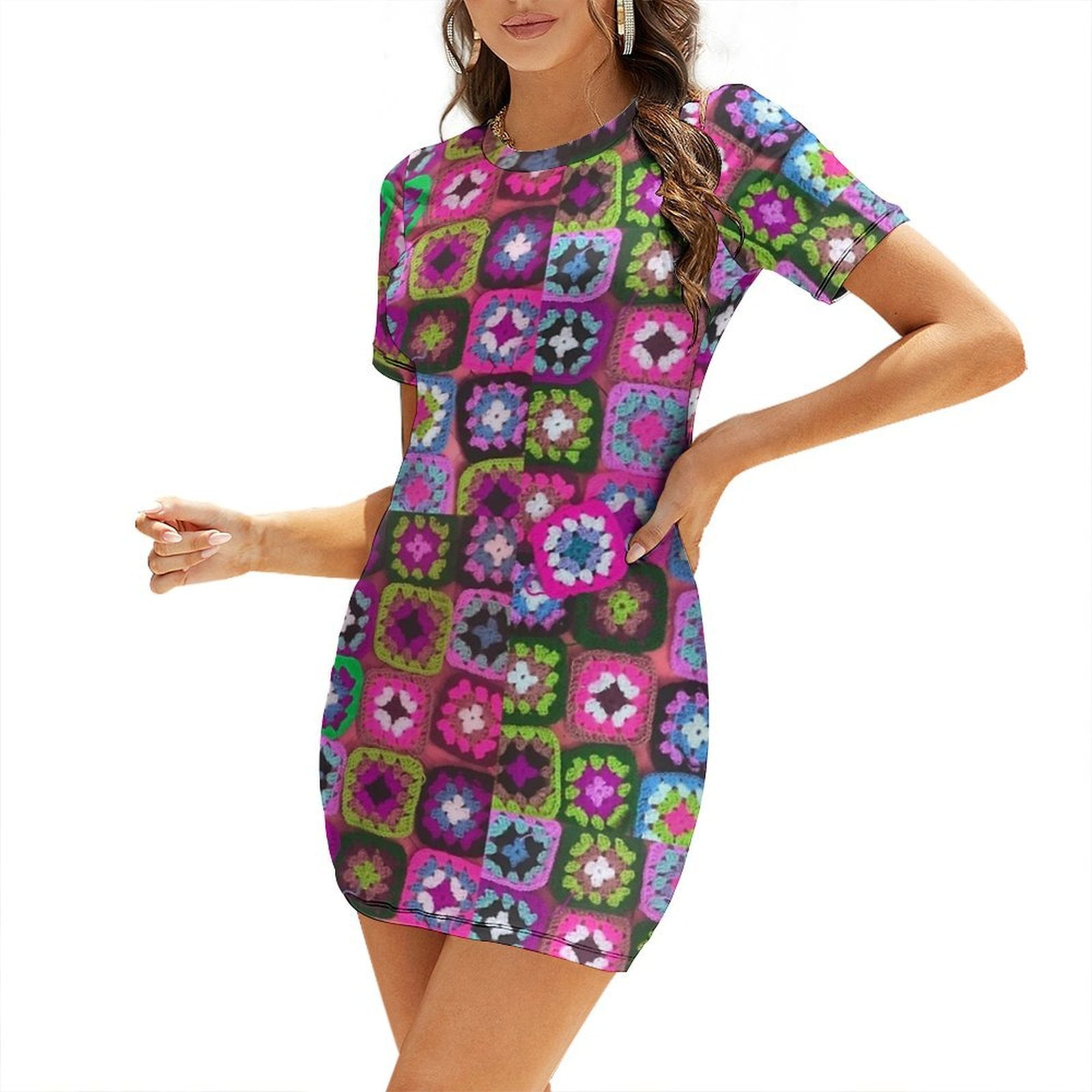 Crochet Blanket Granny Square Vintage Short Dress Dresses For Woman ...