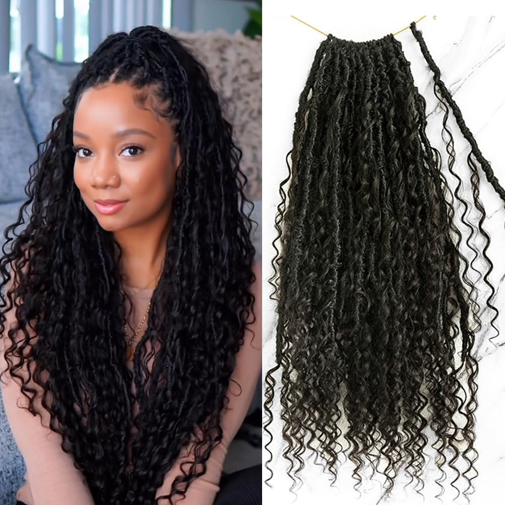 Crochet Boho Faux Locs with Human Hair Curls Pre-looped Crochet Locs ...