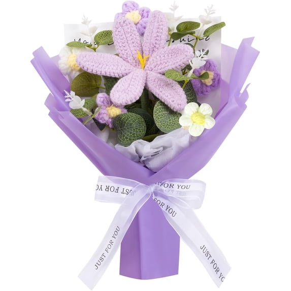 Crochet Bouquet Knitted Crochet Flower Bouquet with Lily Artificial ...