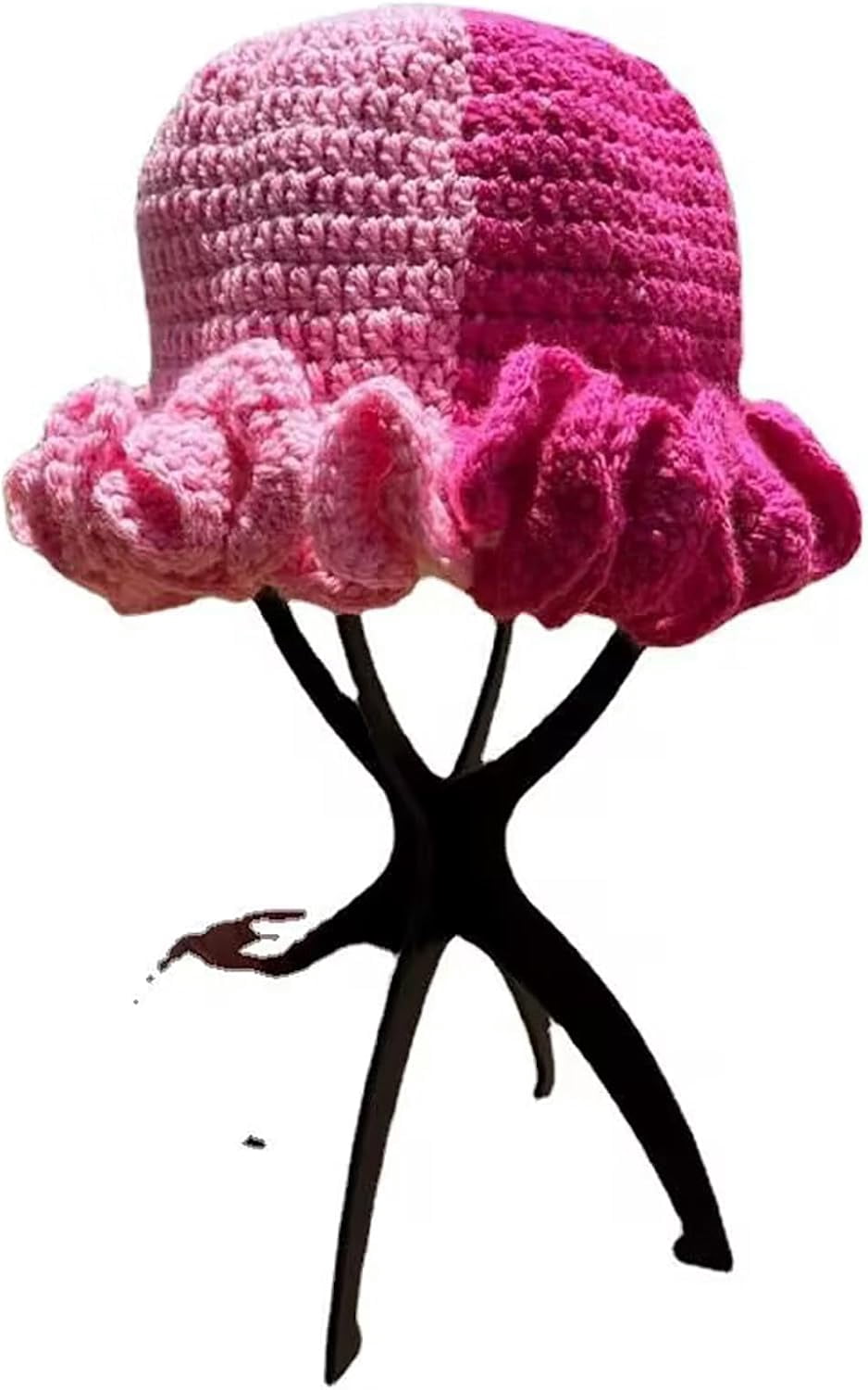 Crochet Bucket Hat Handmade Ruffled Brim Winter Windproof Fisherman Hat ...