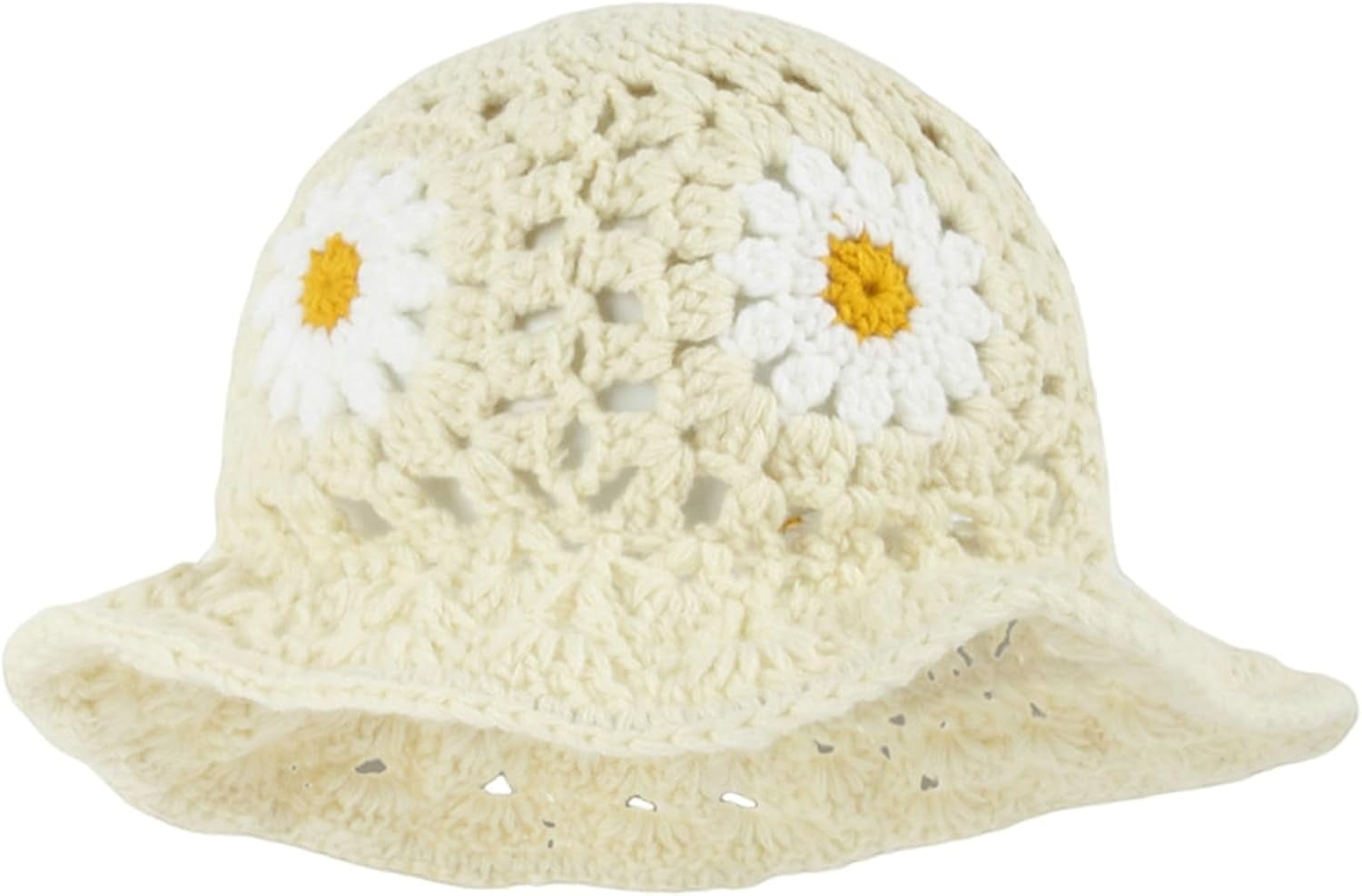 Crochet Bucket Hat Women Trendy Knit Floral Floppy Cap Cute Boho Flower ...