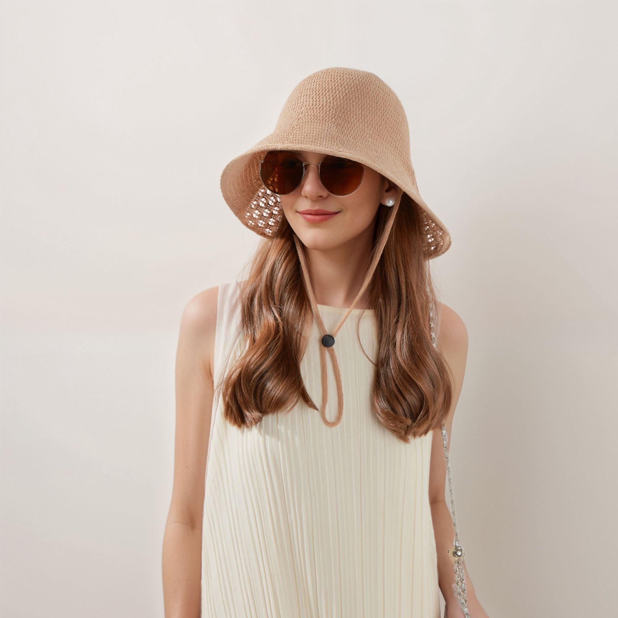 Crochet Bucket Hat with Adjustable Chin Strap and Back Button Eyelet ...