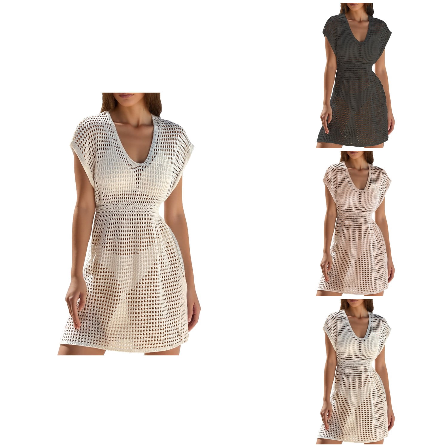 Crochet Cap Sleeve Beach Dress Womens Bathing Suit Cover Up ...