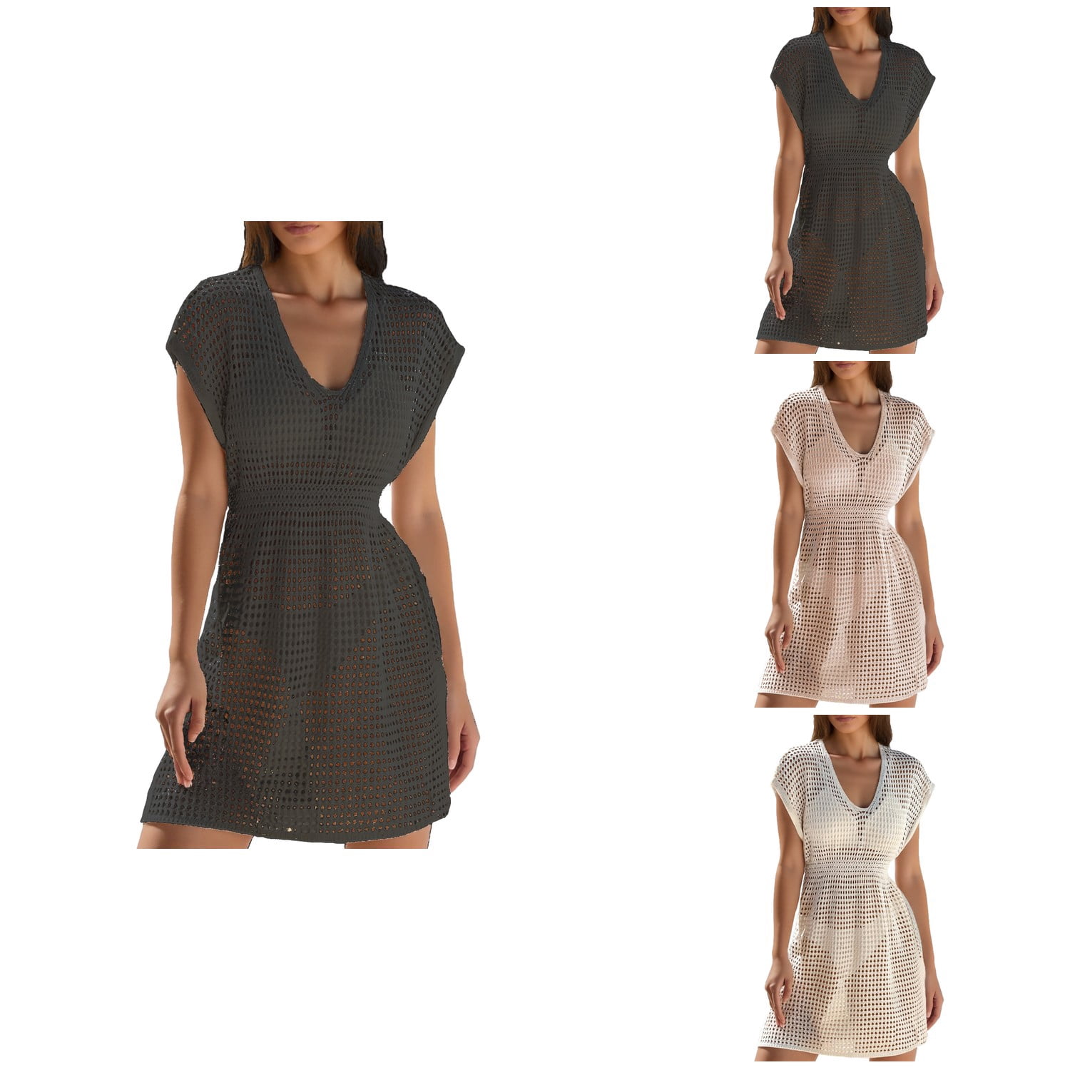 Crochet Cap Sleeve Beach Dress Womens Bathing Suit Cover Up ...