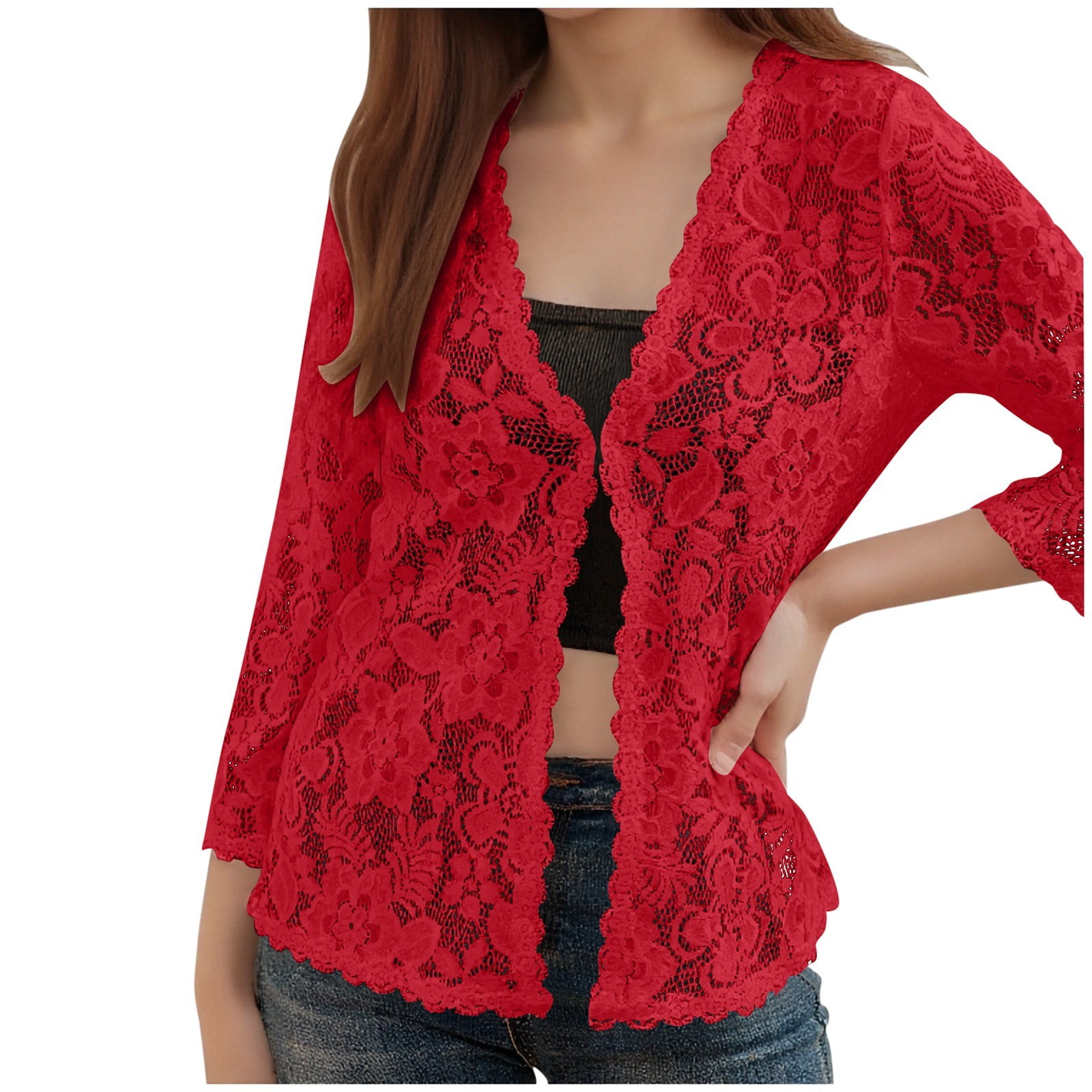 Crochet Cardigans Women Women Hollowed Out Cardigan Solid Cardigan Lacy ...