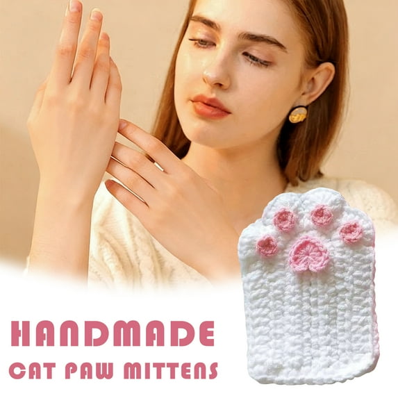 Crochet Cat Paw Gloves Half Finger Handmade Knitted Mittens for Women ...