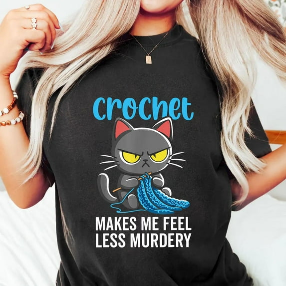 Crochet Cat T-Shirt: "Less Murdery" Tee All Size S-5Xl - Walmart.com