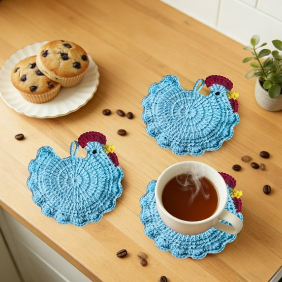 Crochet Chicken Coaster Handmade Cotton | Heat Resistant Cute Tea ...