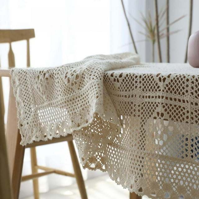 Crochet Cotton Tablecloth,Lace Handmade Vintage Tablecloth Floral Lace ...