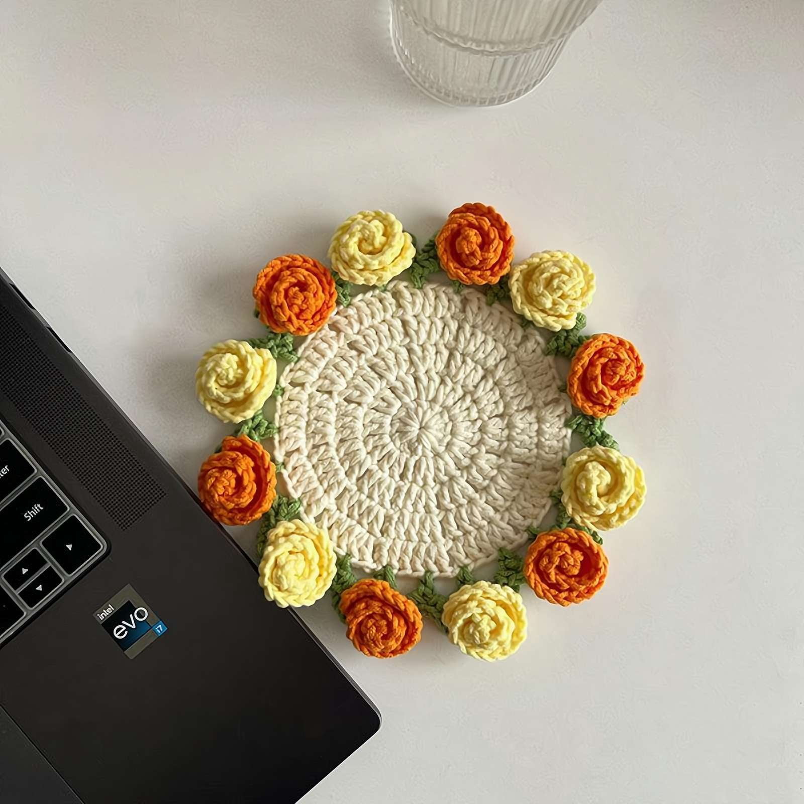 Crochet Flower Blanket Coasters, DIY Handmade Crochet Rose Flower ...