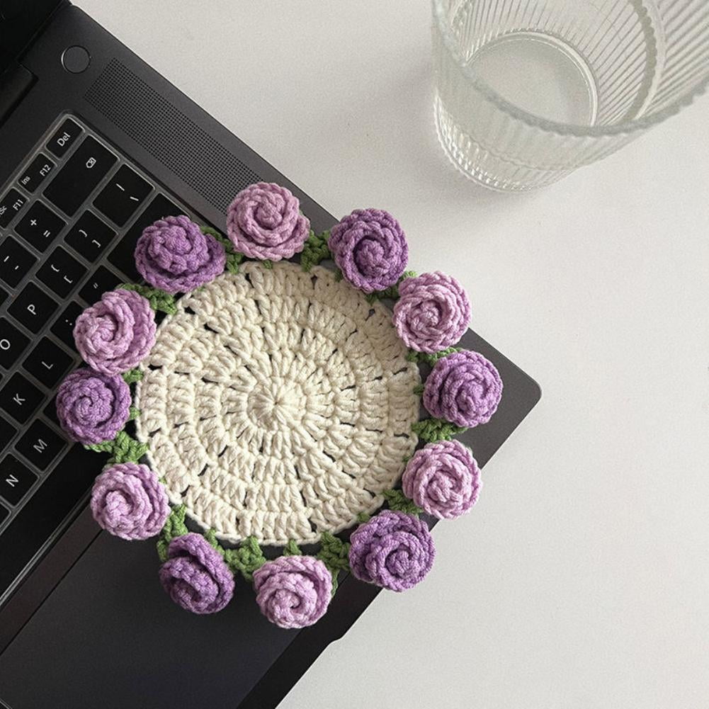 Crochet Flower Blanket Coasters, DIY Handmade Vintage Crochet Rose ...