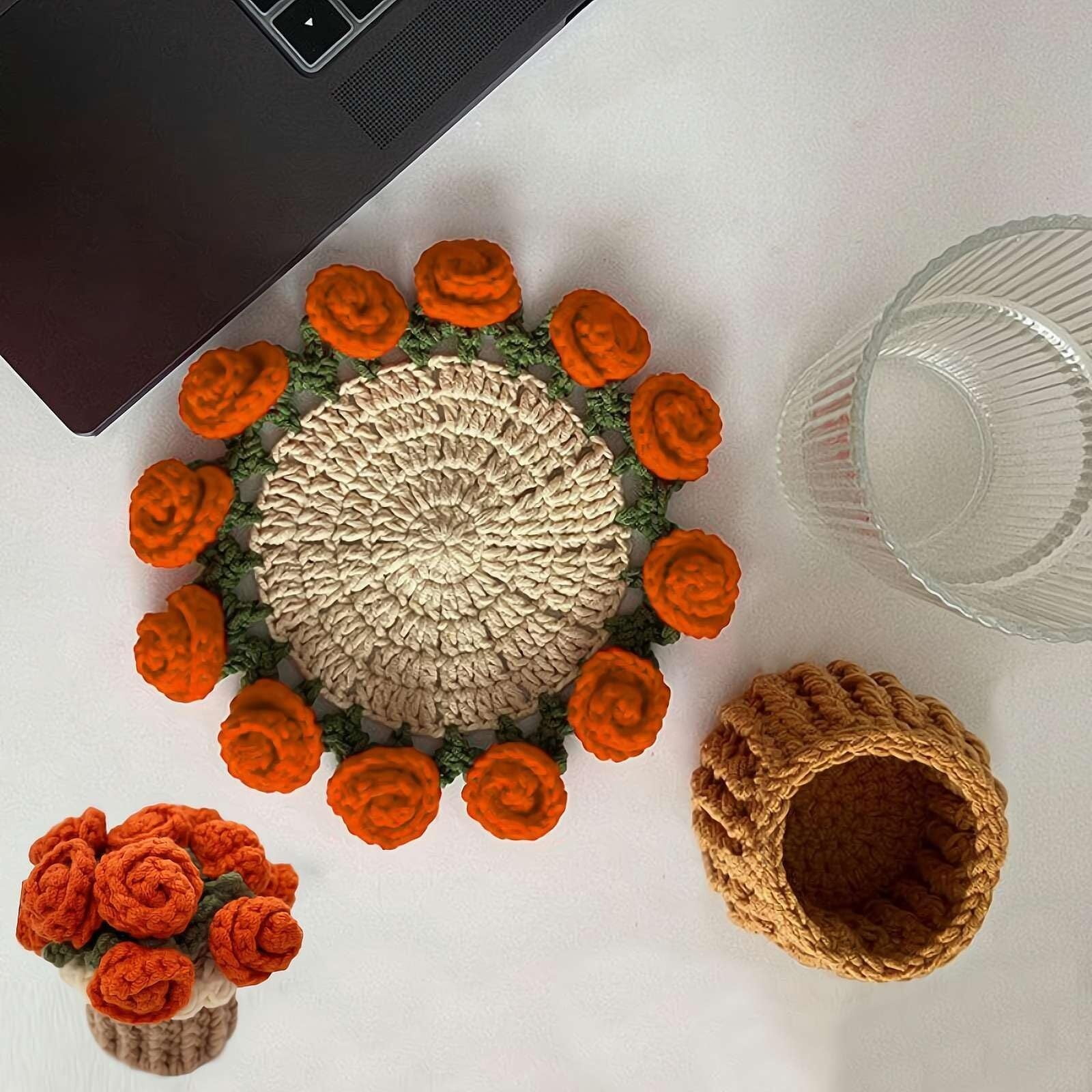 Crochet Flower Blanket Coasters,Handmade Vintage Crochet Flower Bouquet ...