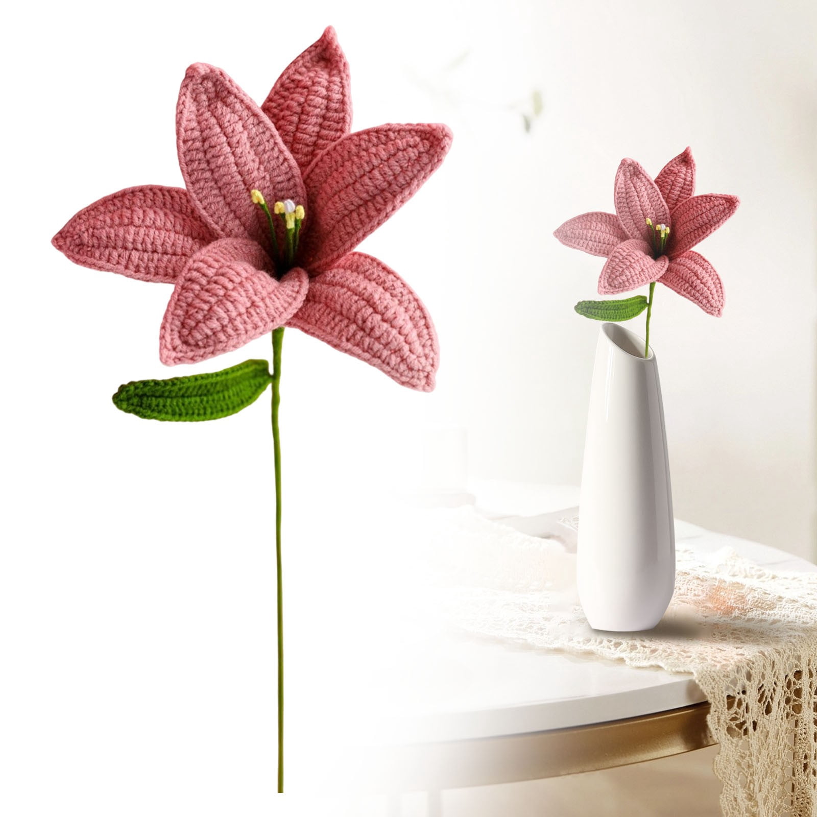 Crochet Flower Bouquet - 15.75 Inch Handmade Non-Fading Knitted Lily ...