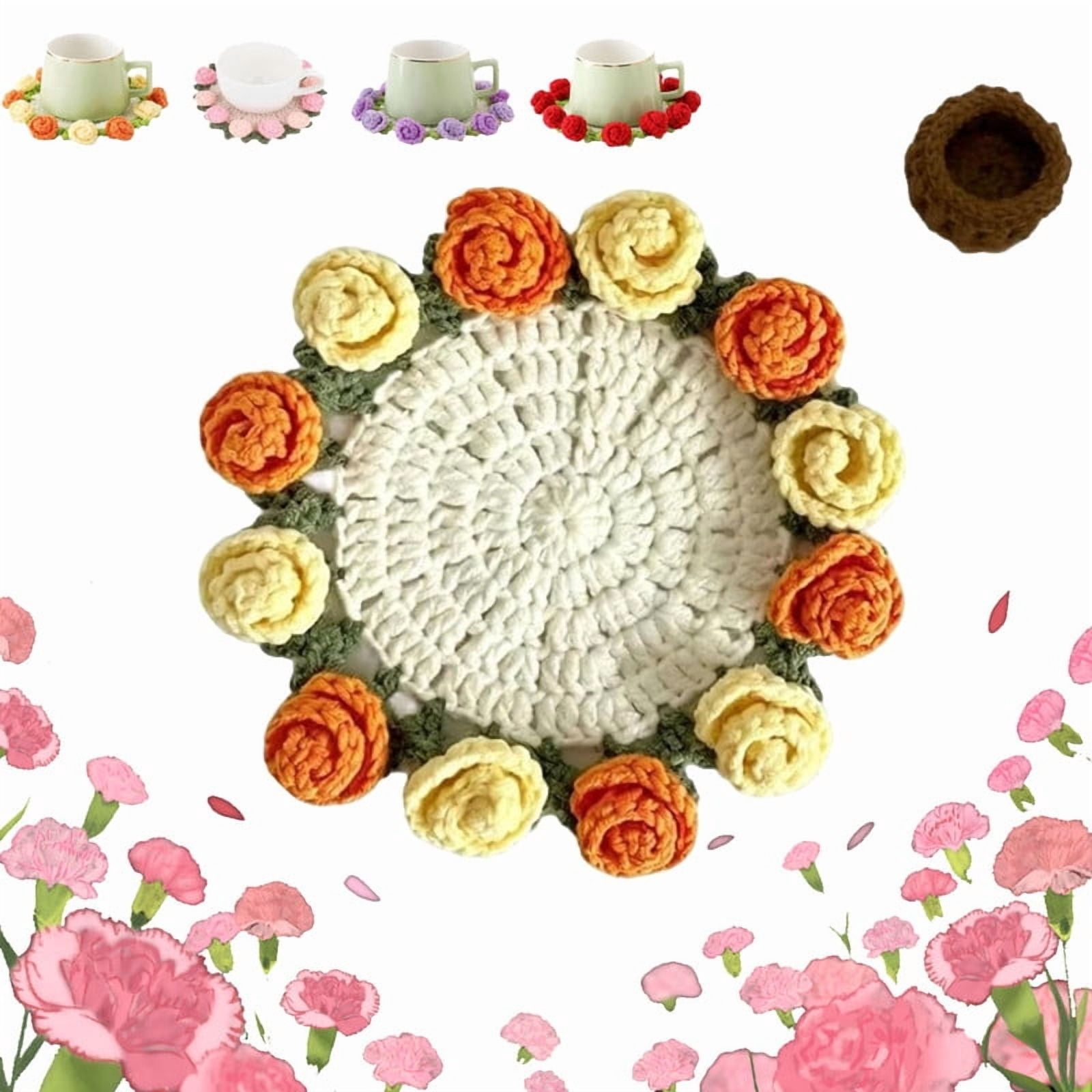 Crochet Flower Bouquet Coaster, Handmade Foldable Knitted Drink ...