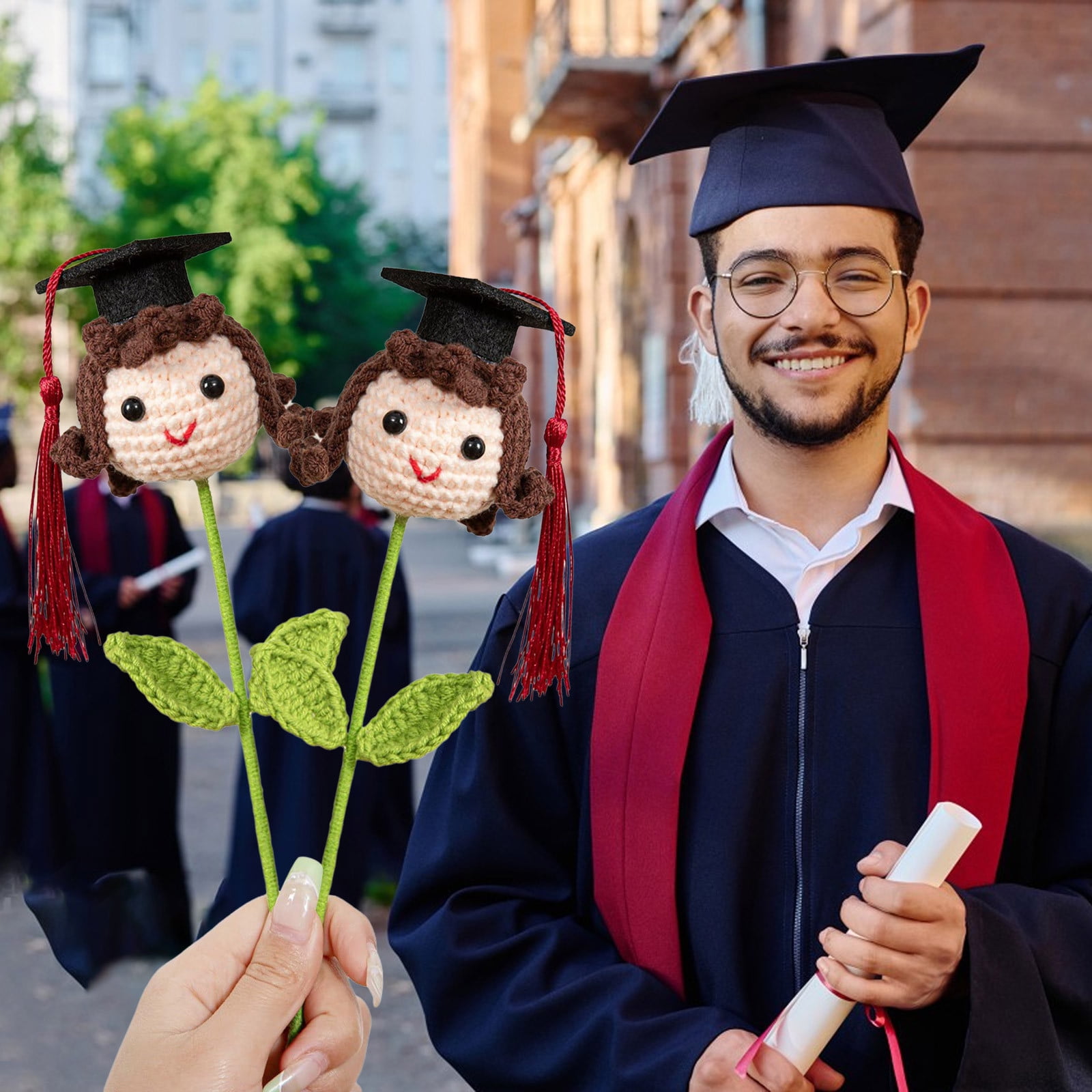 Crochet Flower Bouquet,Graduation Hand-Woven Yarn Boy/Girl/Dog Doctoral ...