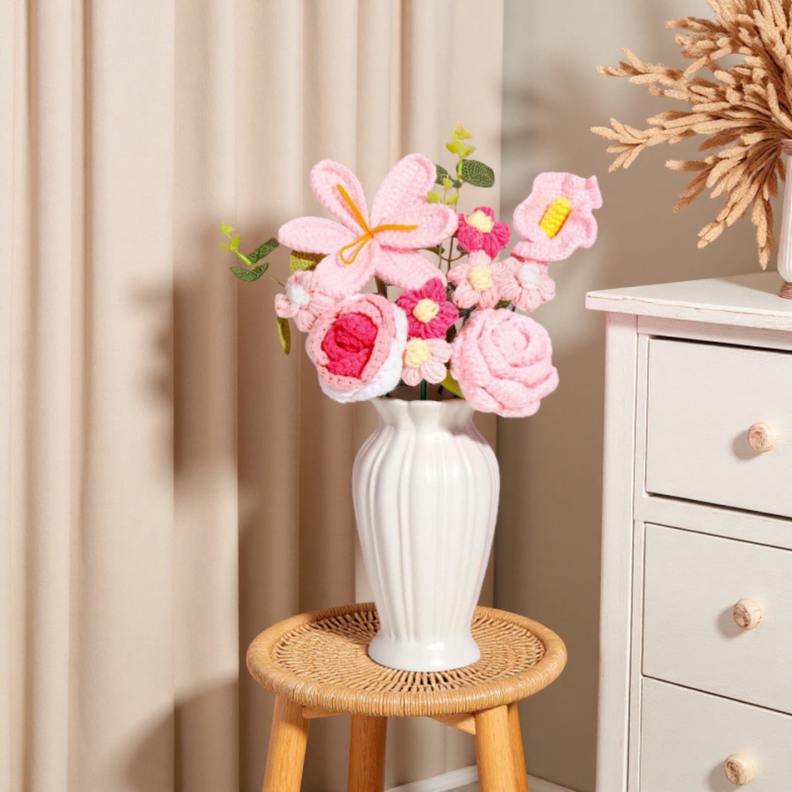 Crochet Flower Bouquet, Handmade Knitted Calla Lily & Rose Artificial ...