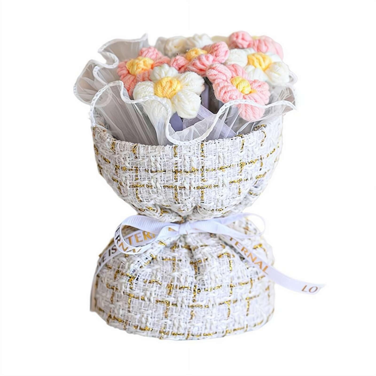 Crochet Flower Bouquet Handmade Knitted Puff Yarn Flowers, Perfect for ...