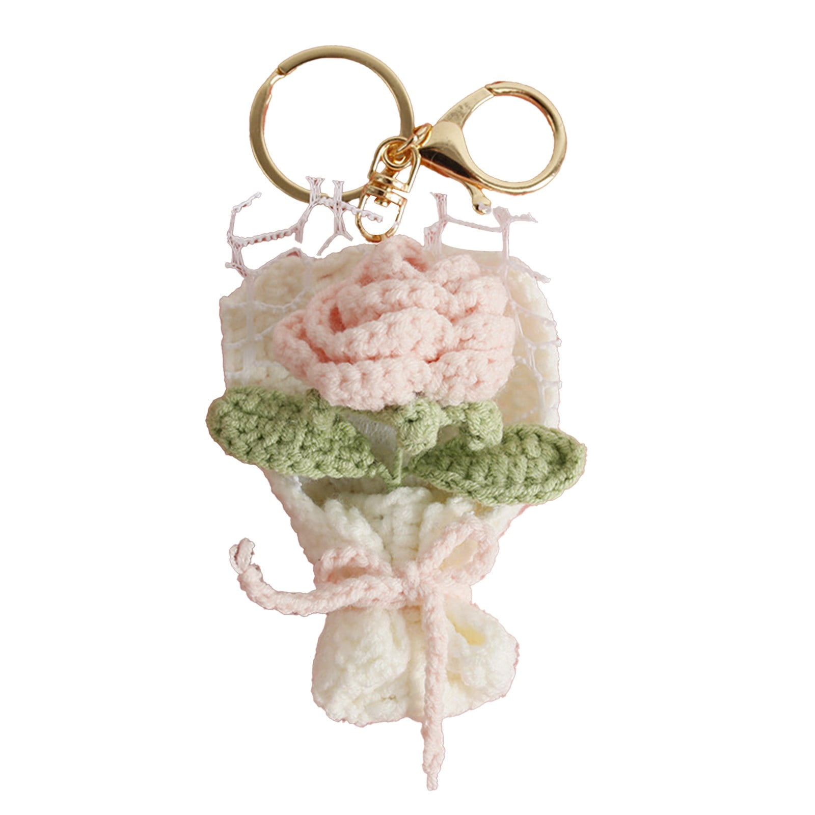 Crochet Flower Bouquet Keychain, Handmade Yarn Floral Pendant for Bag ...