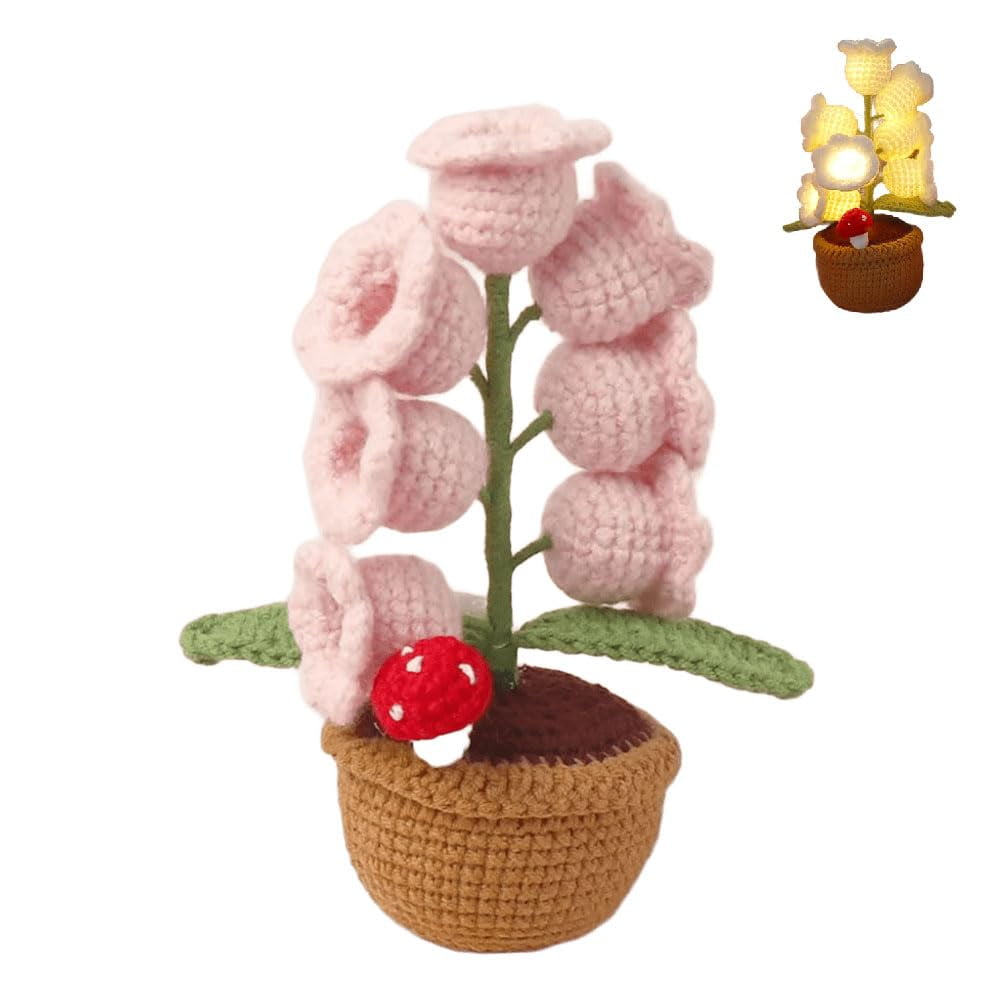 Crochet Flower, Lily of The Valley Night Light LED Lamp, Crochet Potted ...