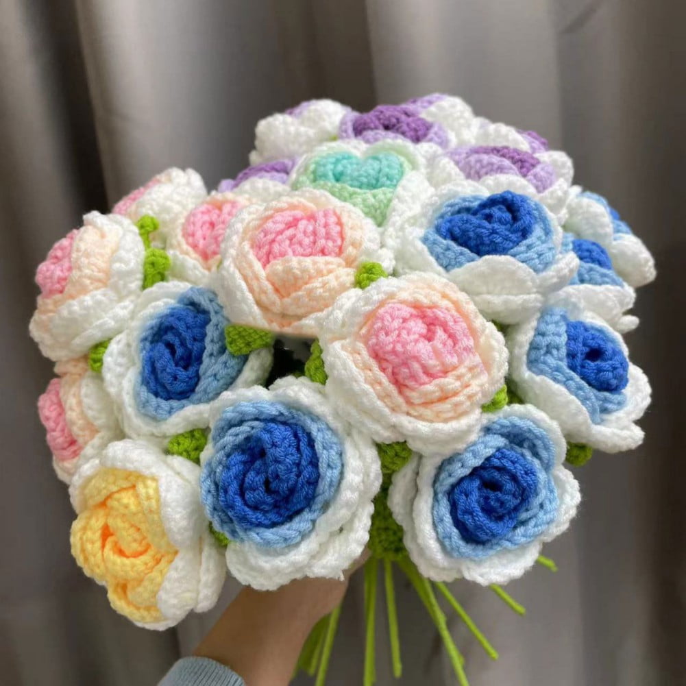 Crochet Flowers 1/6 PCS Knitted Wool Roses Artificial Flowers for ...