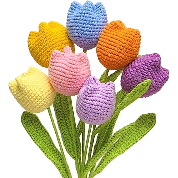 Crochet Flowers, 7PCS Fake Tulips Artificial Flowers Knitted Tulip ...