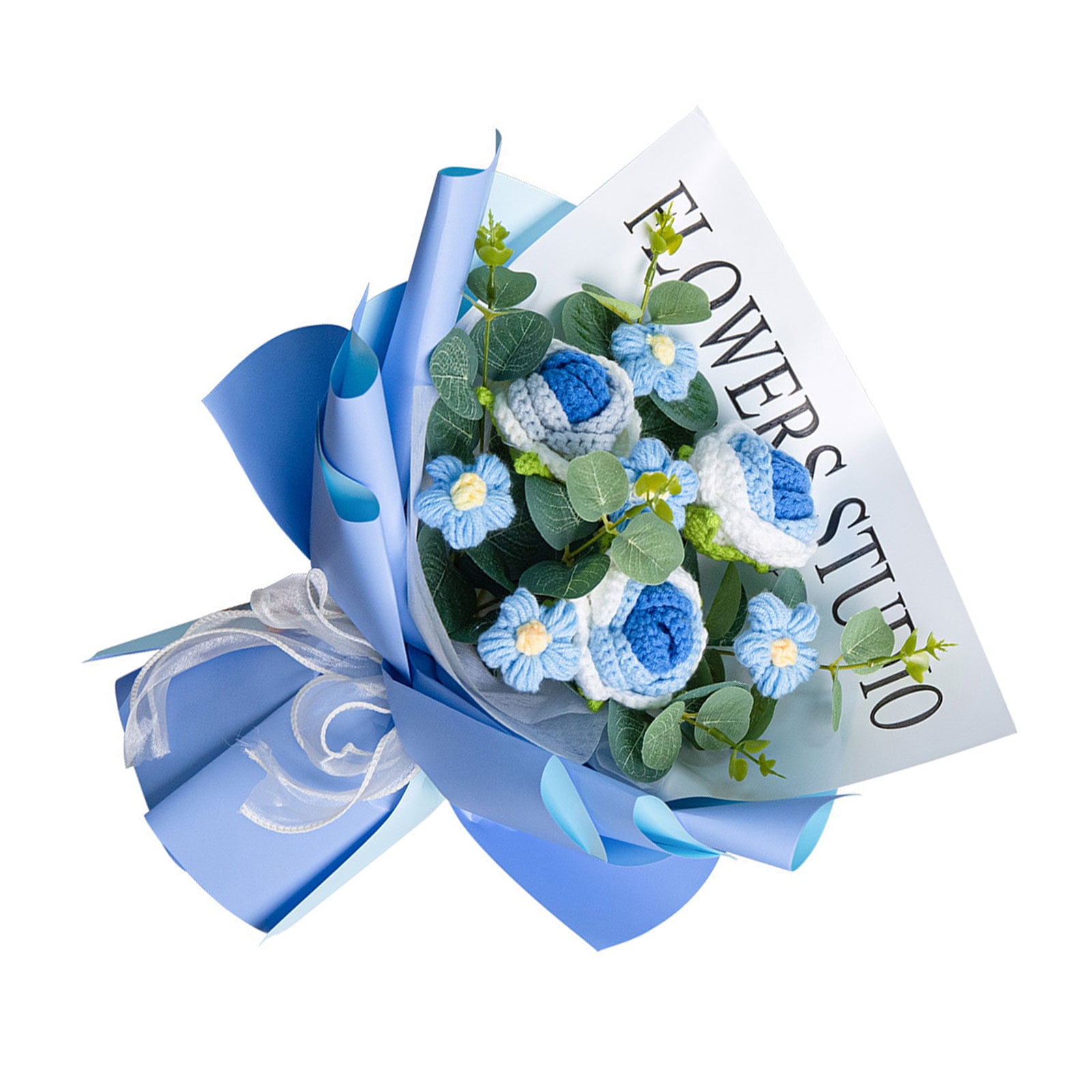 Crochet Flowers Bouquets with LED String Light and Gift Bag, Knitted ...