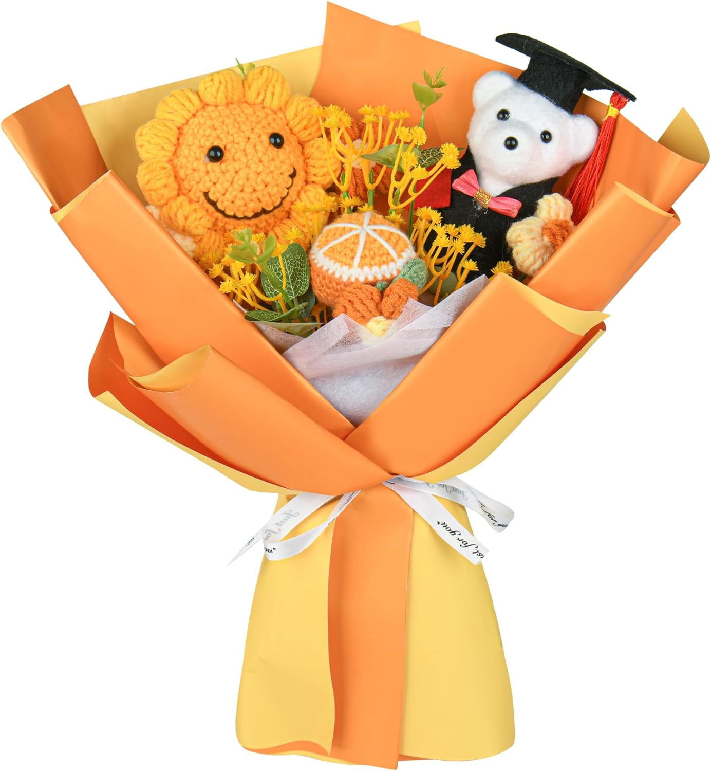 Crochet Flowers Graduation Bouquet, Artificial Knitted Sunflower Flower ...