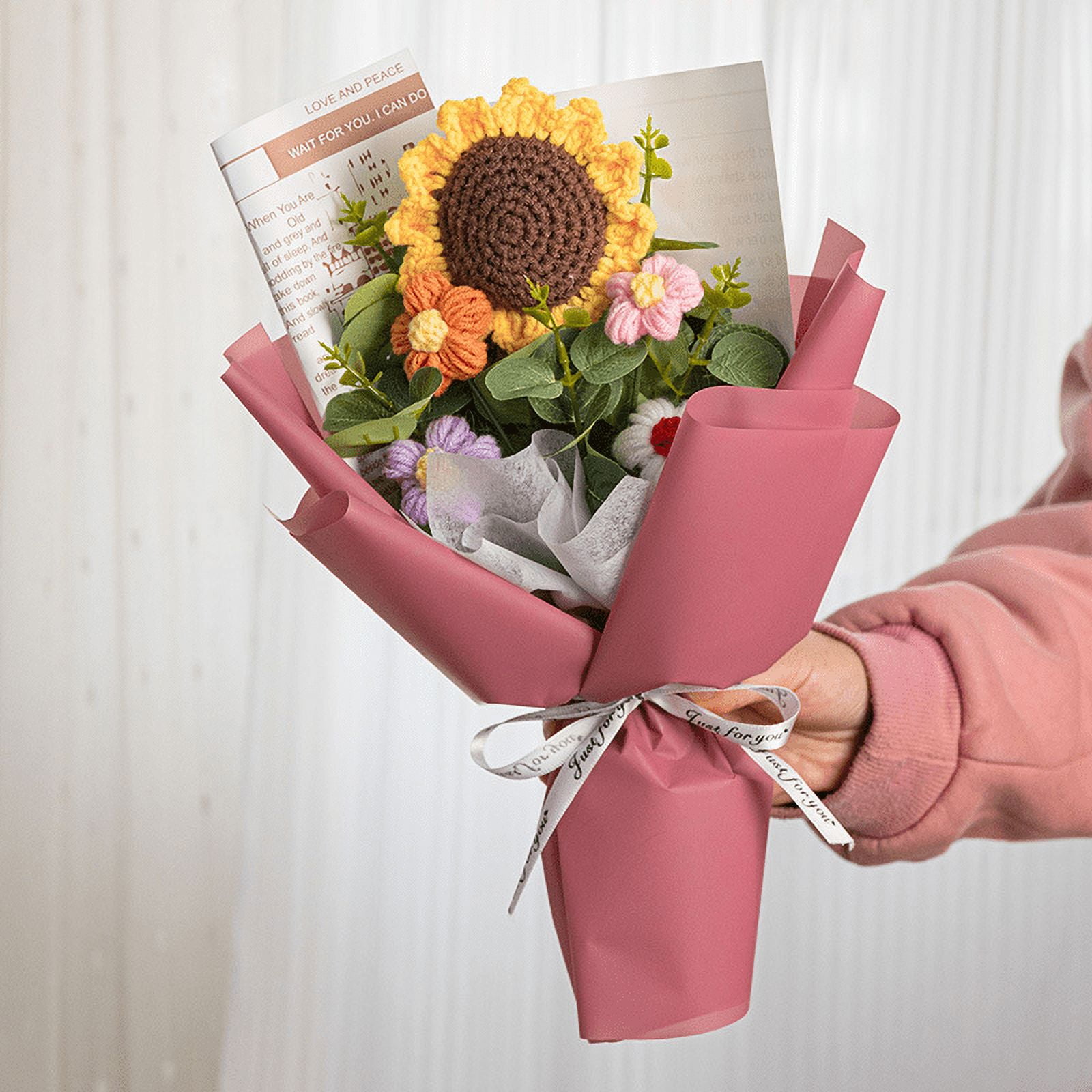 Crochet Flowers, Knitted Artificial Wool Sunflowers for Children's Day ...