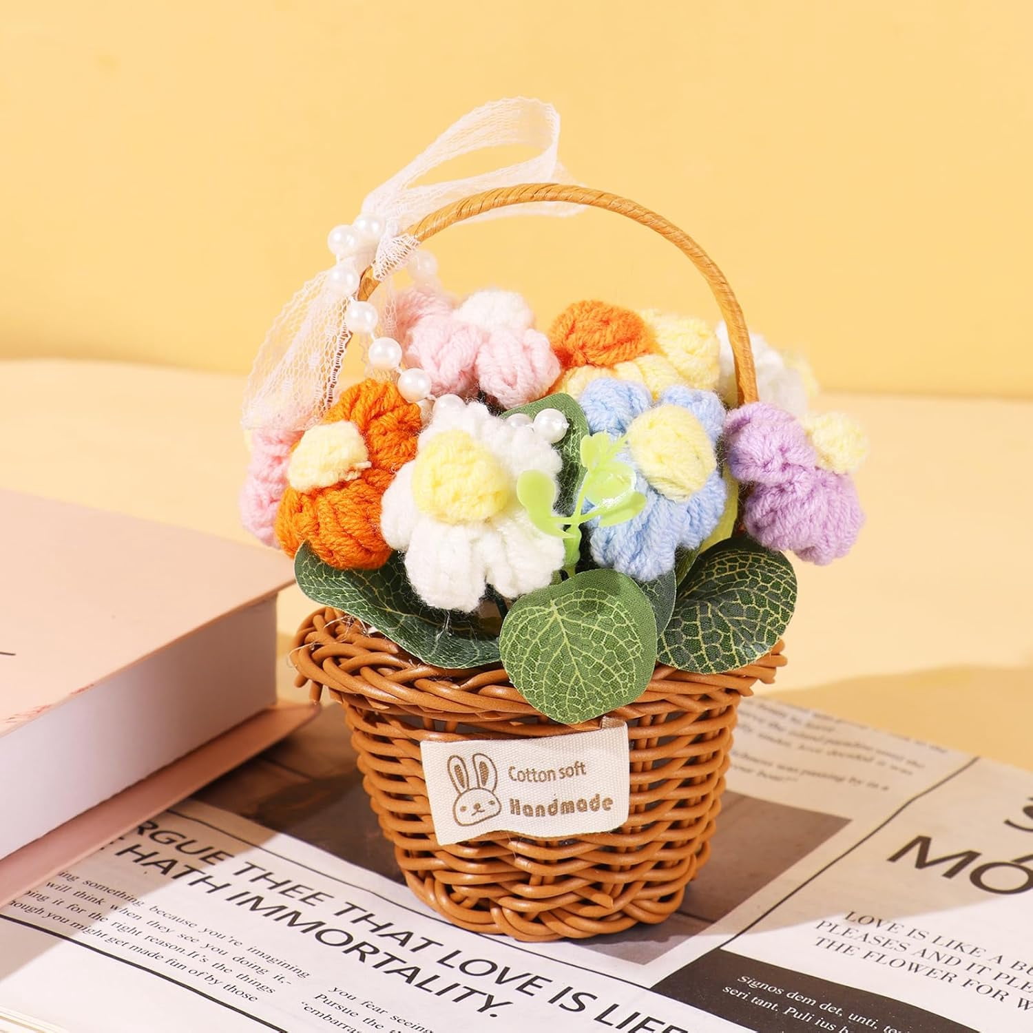 Crochet Flowers - Mini Crocheted Flowers, Colorful Potted Flower Decor ...