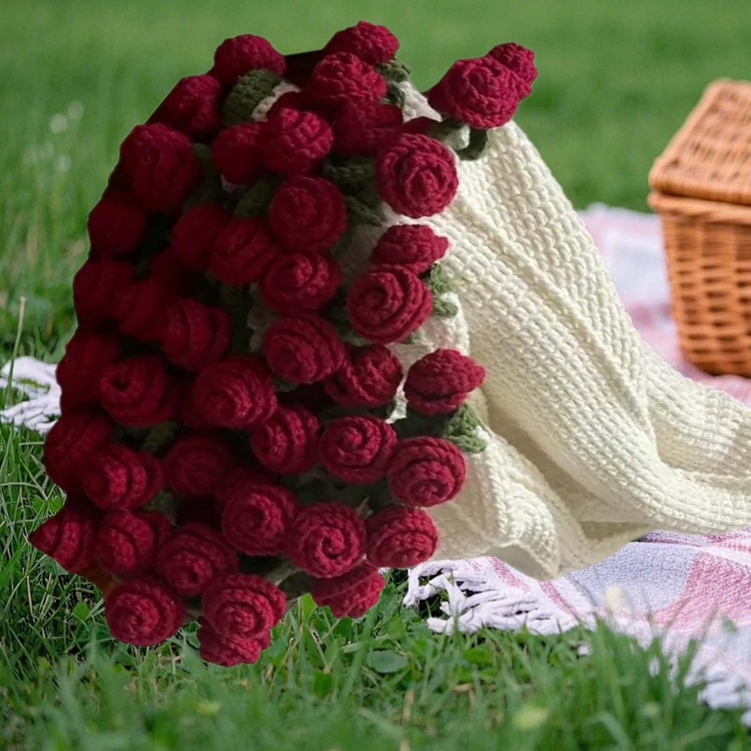 Crochet Flowers Rose Bouquet Blanket Handmade, Soft and Lightweight ...