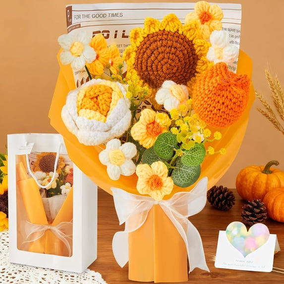 Crochet Flowers Sunflower Decor Gifts for Women Crochet Flower Bouquet ...