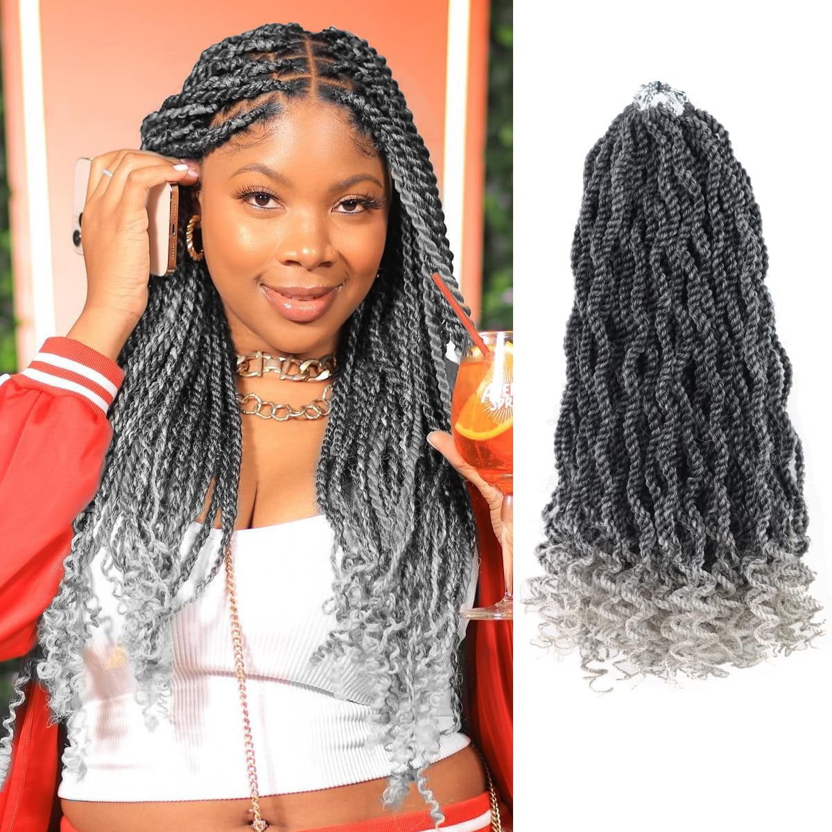 Crochet Hair 14 Inch Grey Senegalese Crochet Hair for Black Women 8 ...