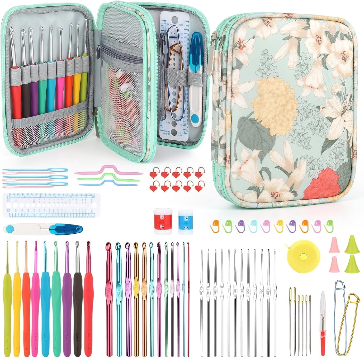 Crochet Hooks Kit with Case, 85-Piece, Ergonomic Crochet Needles Weave ...