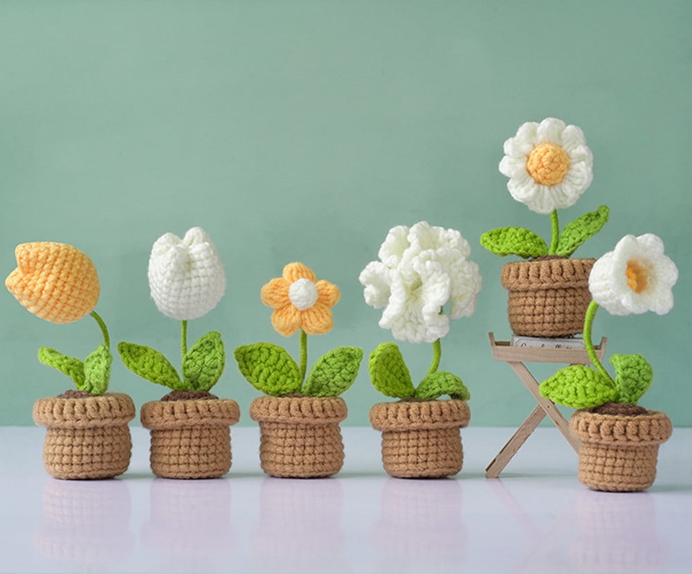 Crochet Kit,6 pcs Potted Flowers Crochet Kit for Beginners and Experts ...