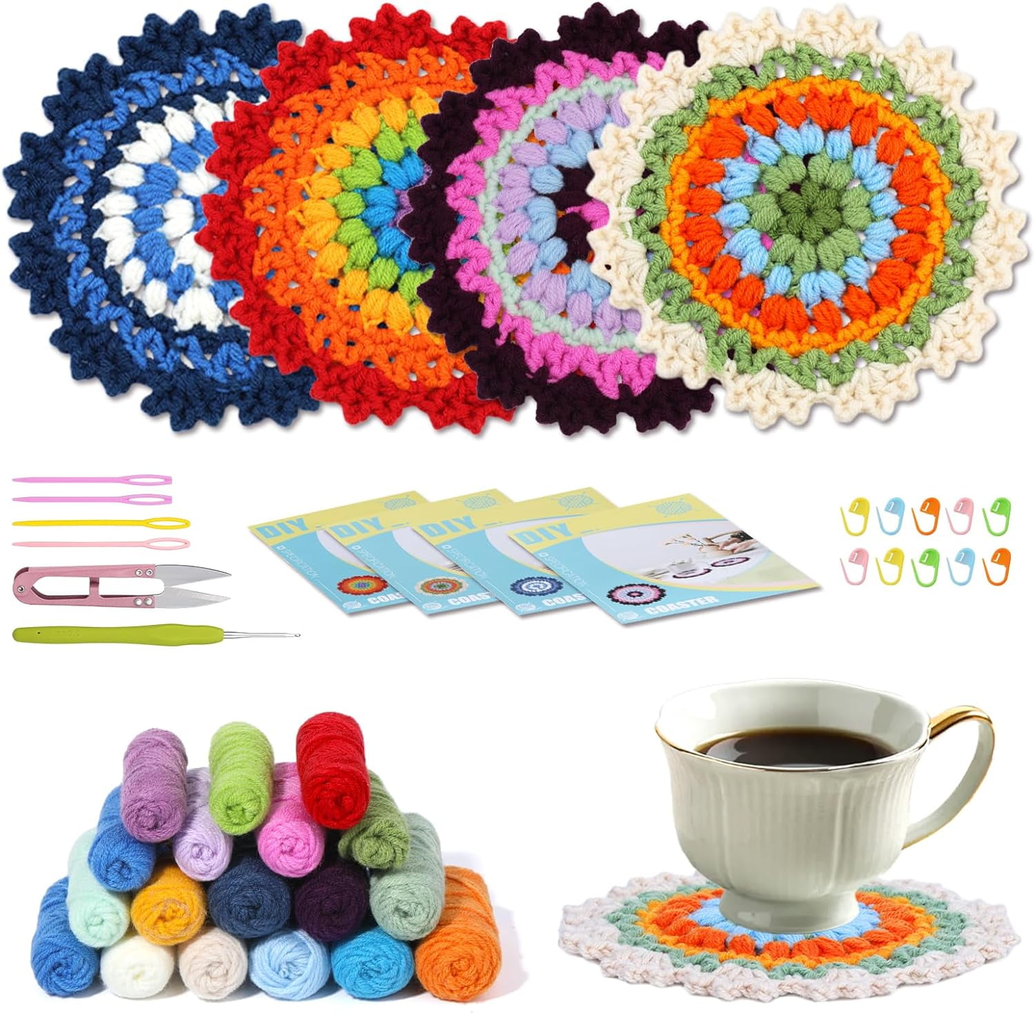 Crochet Kit for Beginners - 4pcs Coasters Crochet Start Kit, DIY ...