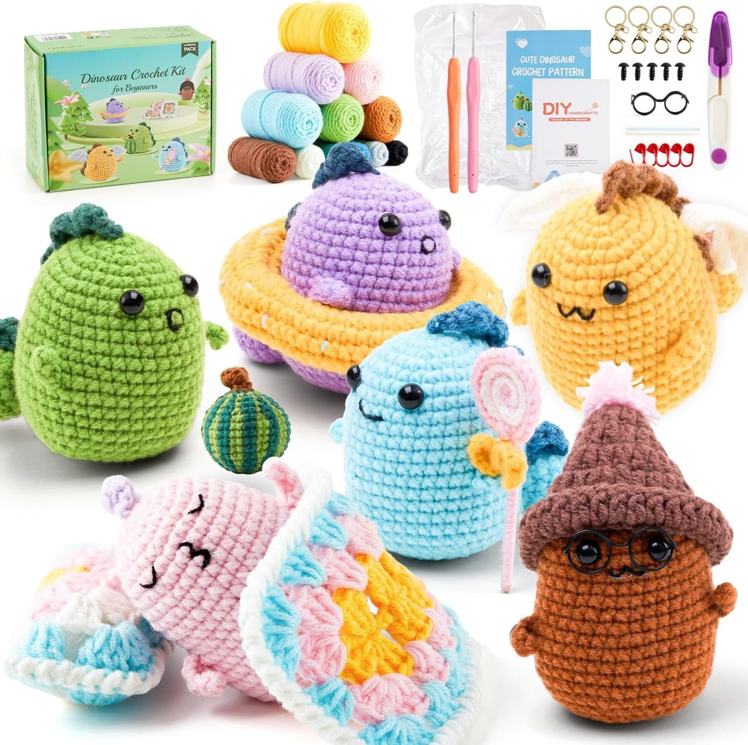 Crochet Kit for Beginners, 6 Dinosaurs Crochet Kit,Starter Kit with ...